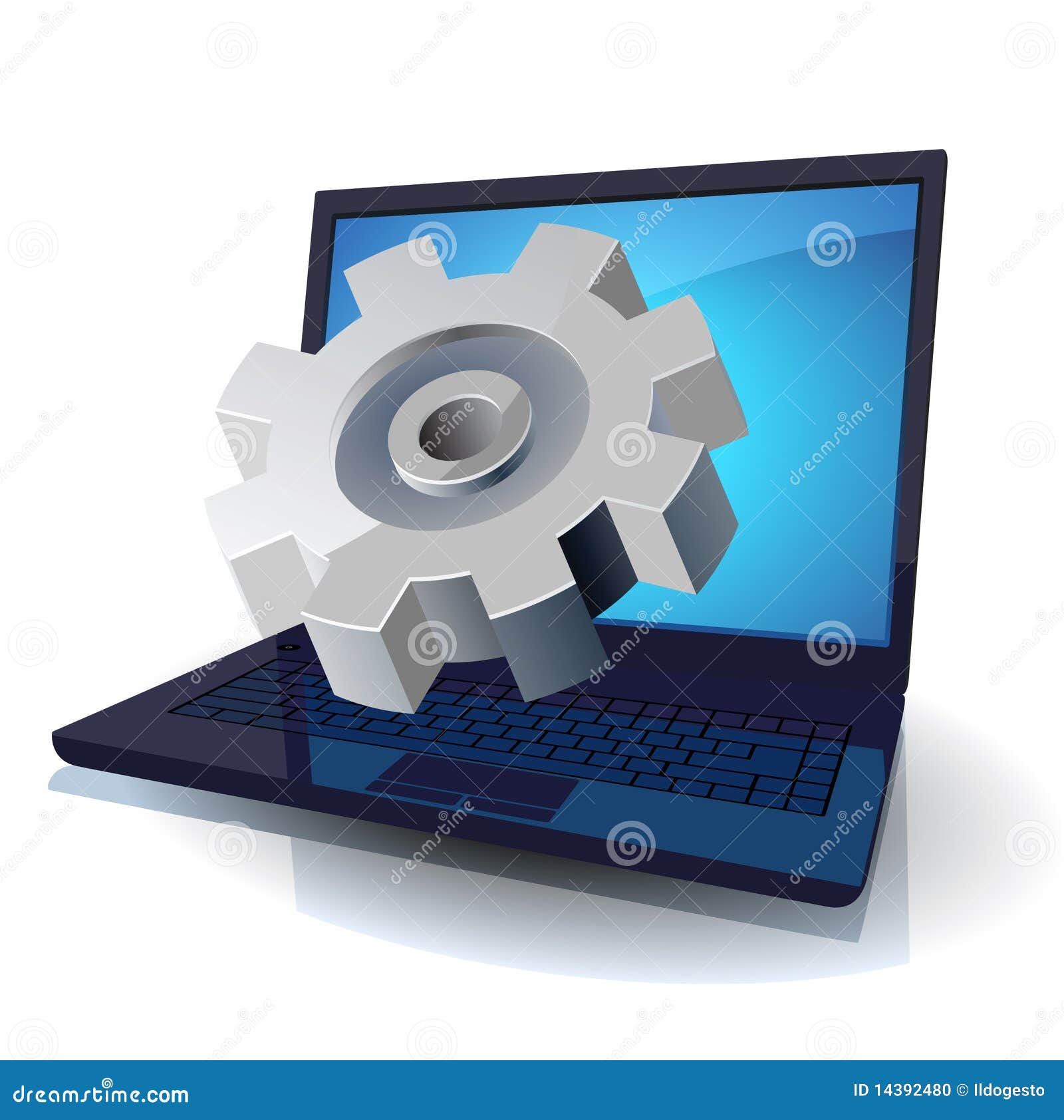 Laptop and gear stock vector. Illustration of steel, computer - 14392480