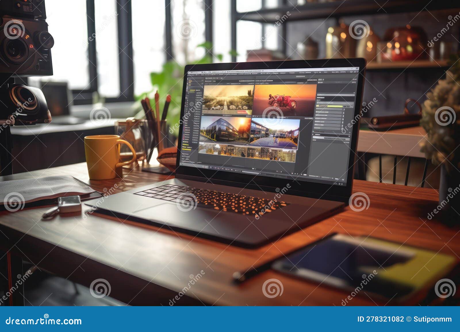The Laptop Gear of the Content Creator on the Table in the Modern Home ...