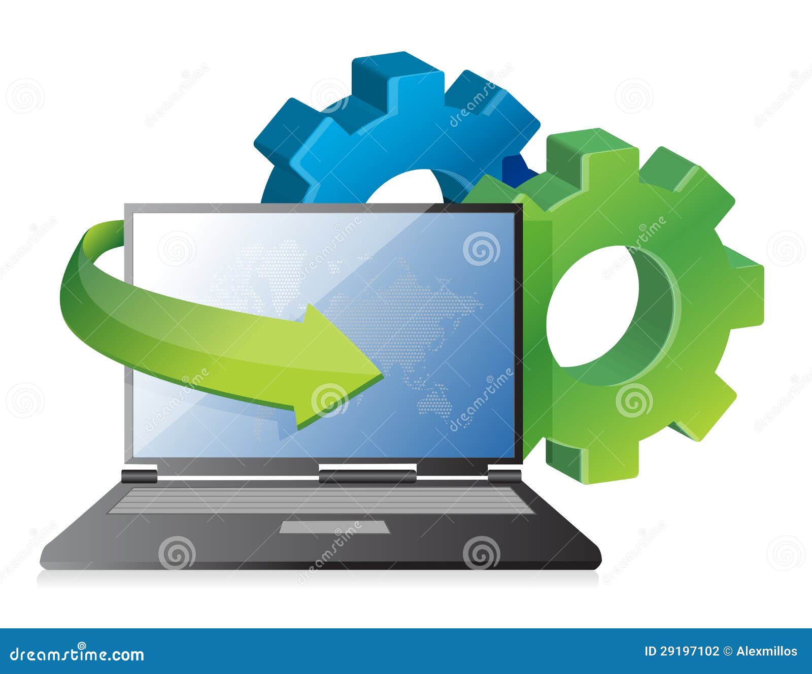 Laptop and gears stock illustration. Illustration of equipment - 29197102