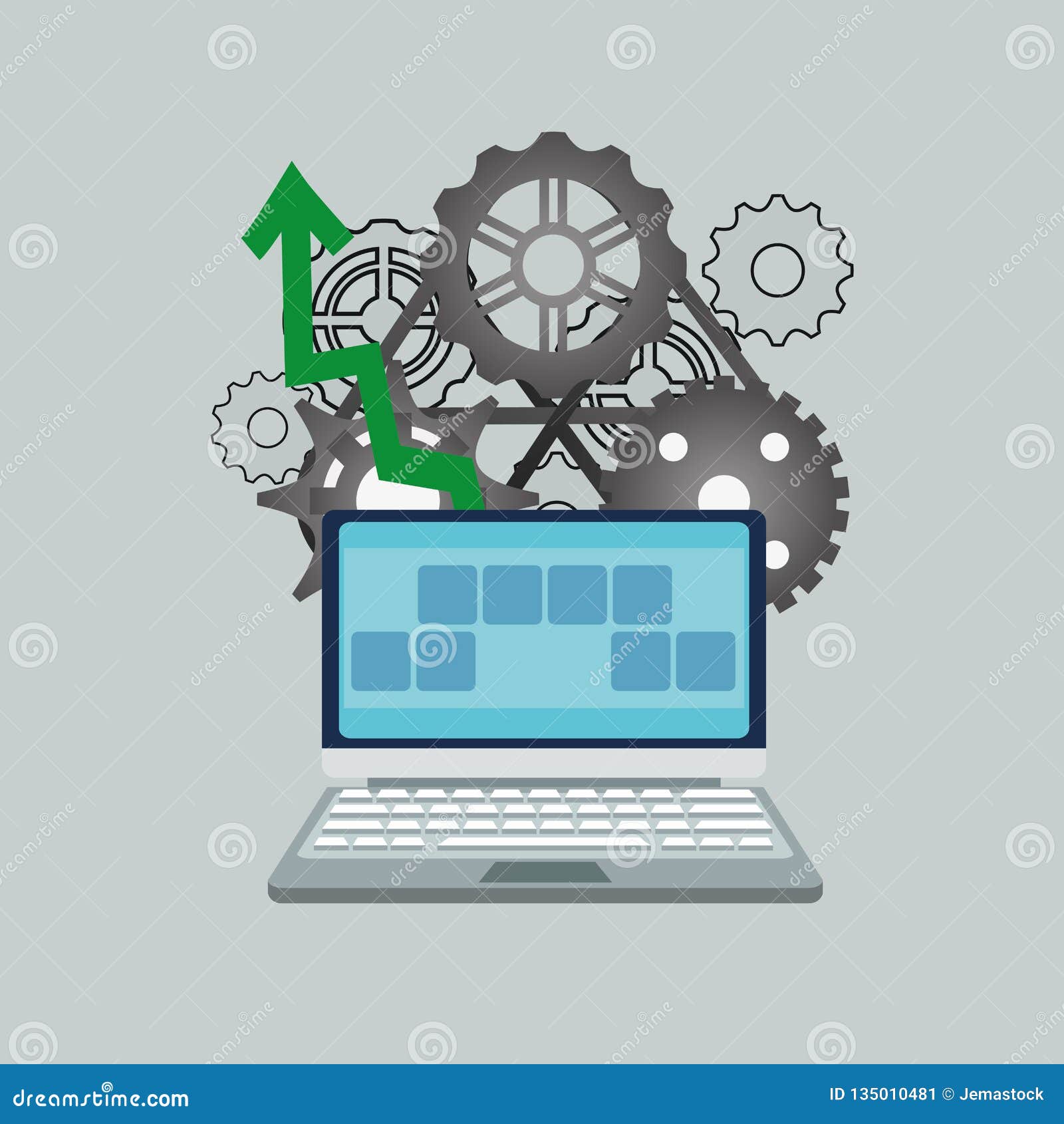 Laptop with Gears and Arrow Image Stock Vector - Illustration of screen ...