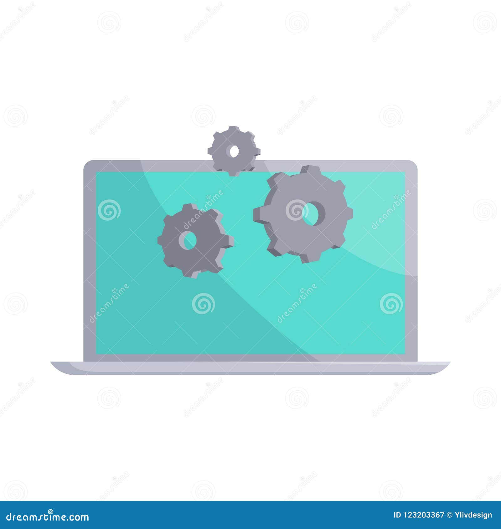 Laptop and Gears Icon, Cartoon Style Stock Illustration - Illustration ...