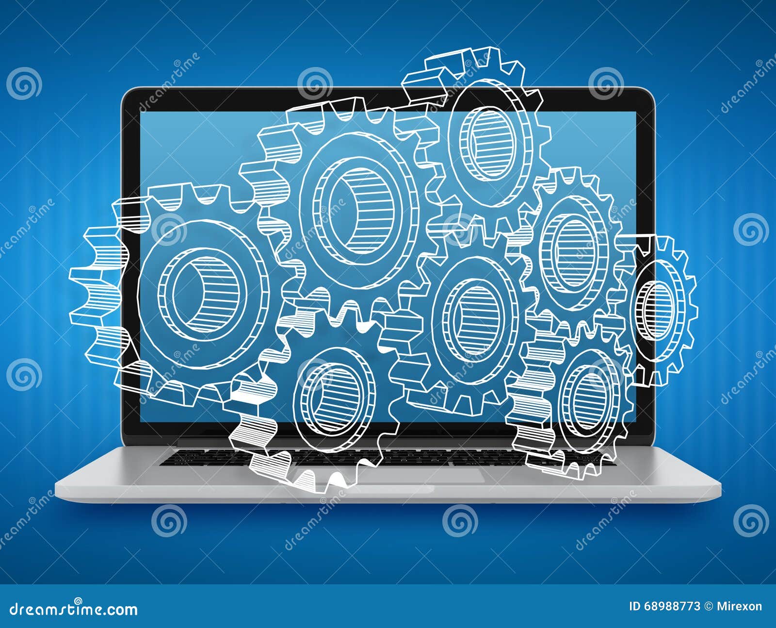 Laptop with Gears. Repair and Maintenance of Computers Stock ...