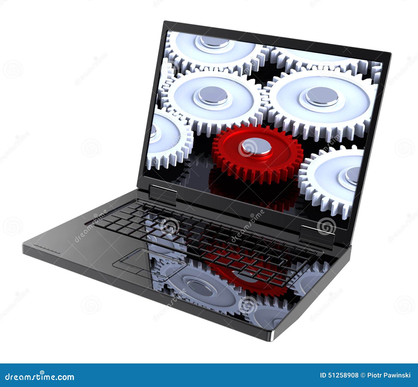 Laptop with Gears on the Screen Isolated Over White. Stock Illustration ...