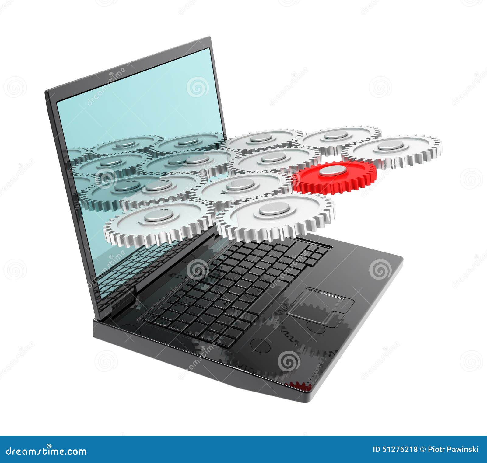 Laptop with Gears on the Screen Isolated Over White. Stock Illustration ...