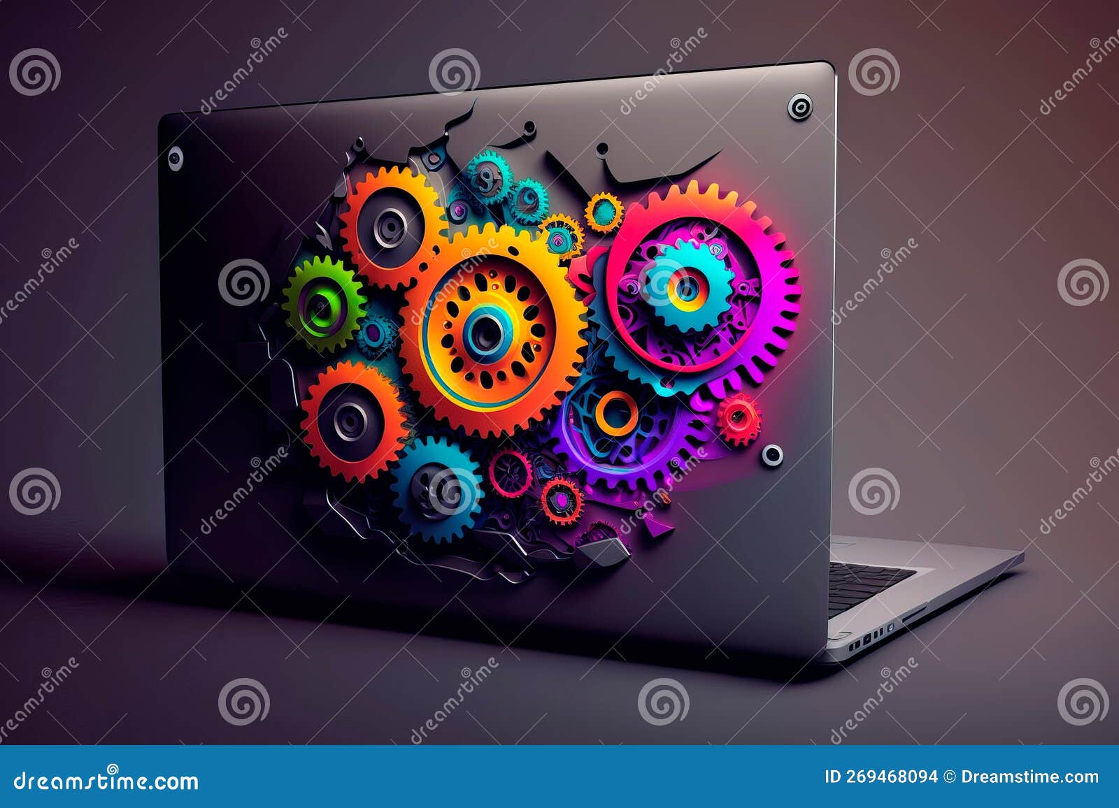 Laptop with Gears Work for Programmer Generative AI Stock Illustration ...