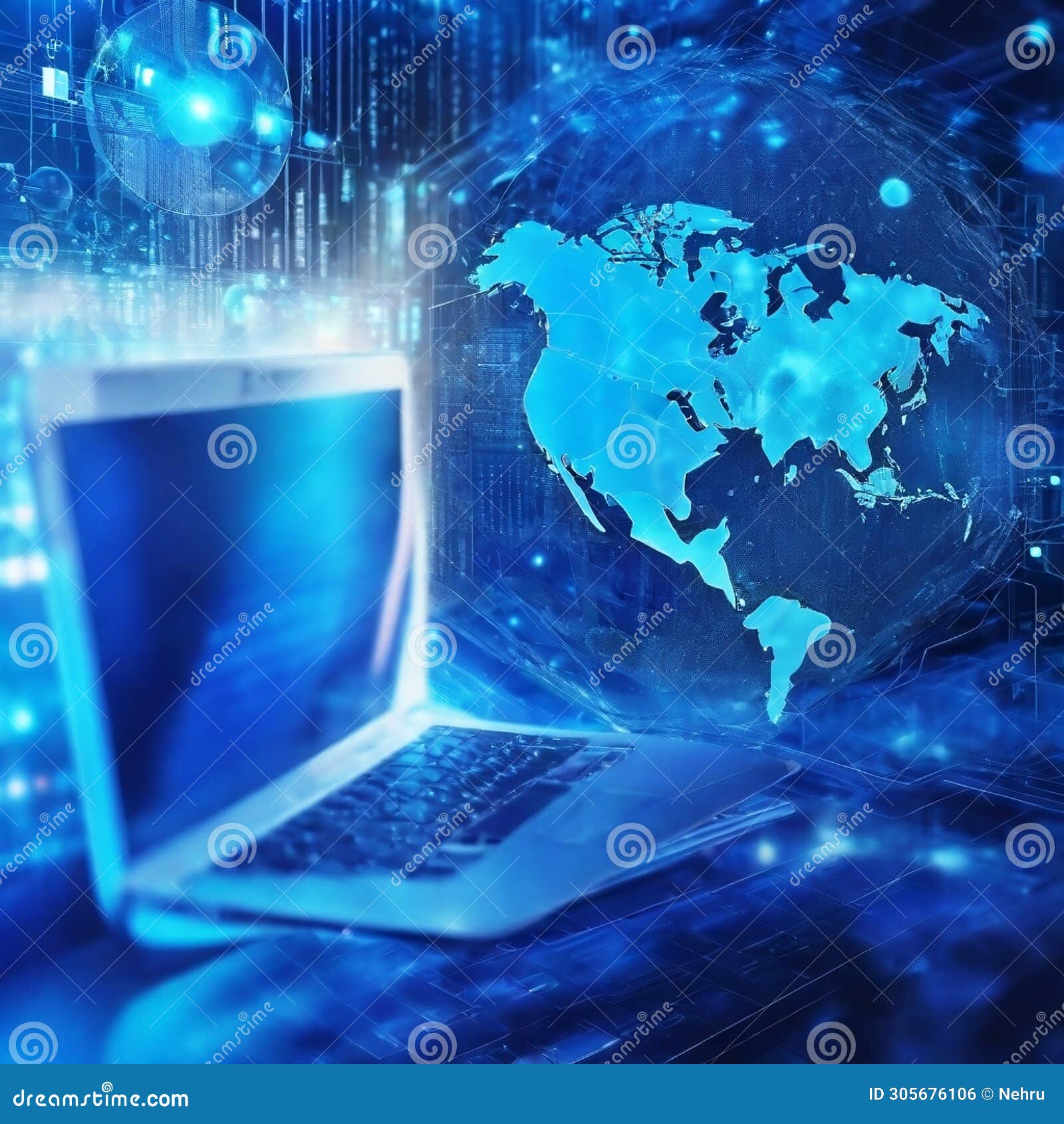 Laptop and Geography Map Internet Connected World Concept Stock Photo ...