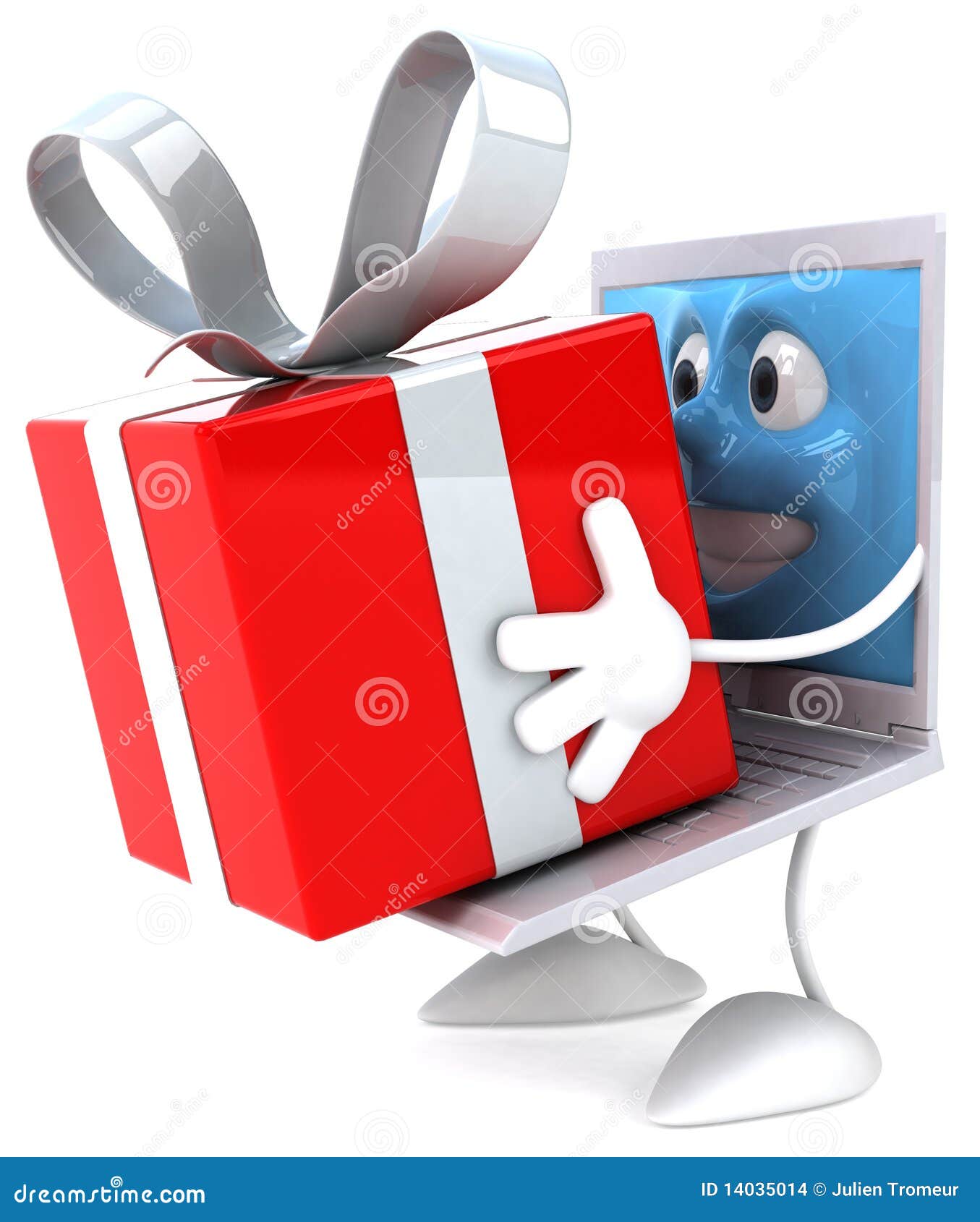 Laptop with a gift stock illustration. Illustration of laptop - 14035014