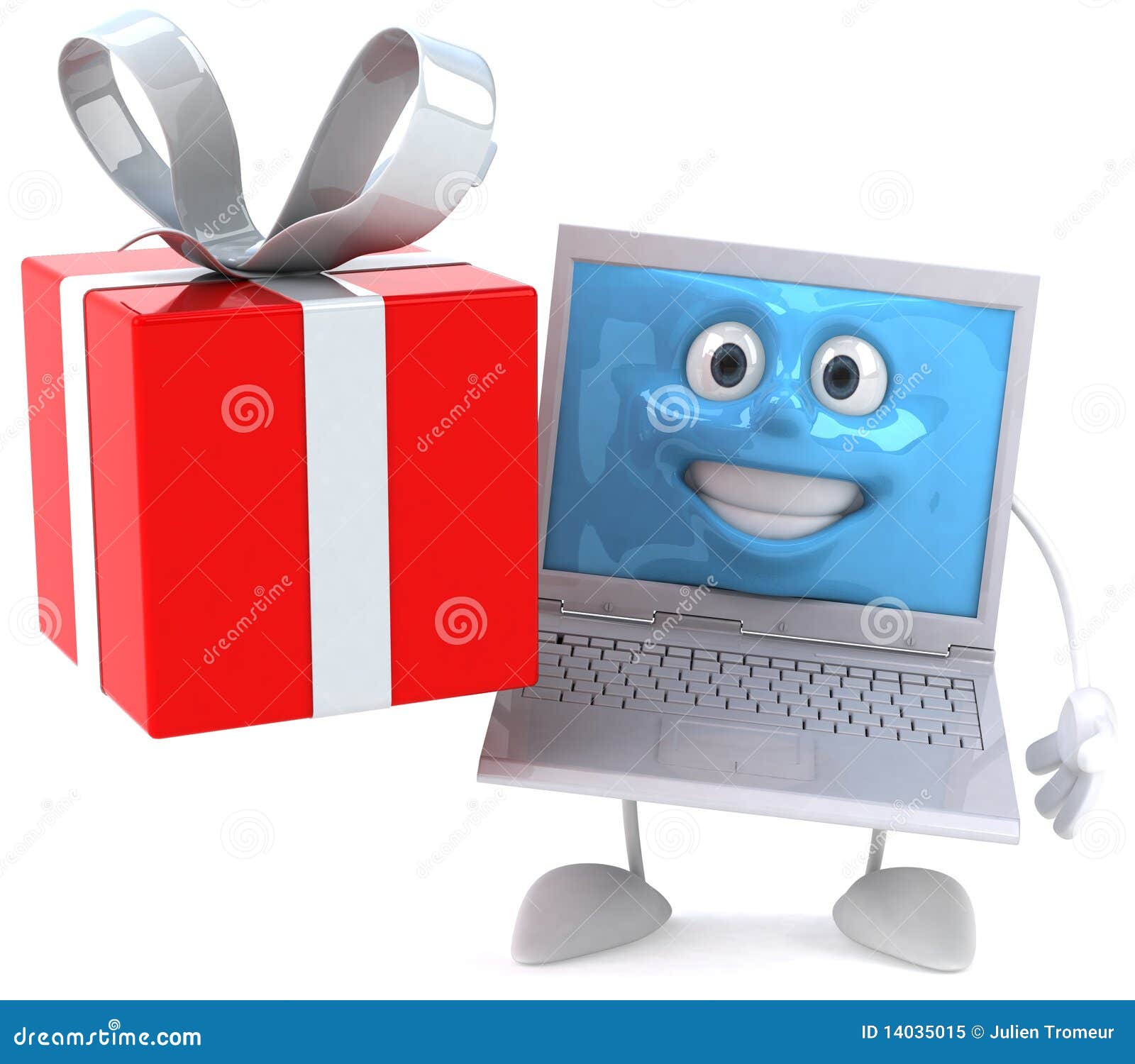Laptop with a gift stock illustration. Illustration of system - 14035015
