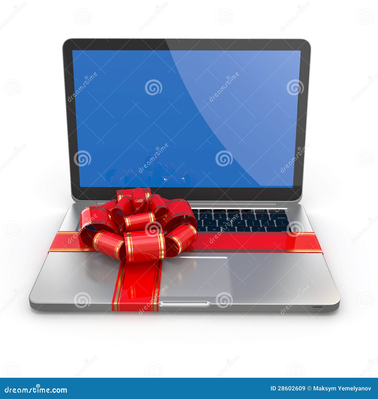 Laptop Gift. Bow and Ribbon on Keyboard Stock Illustration ...