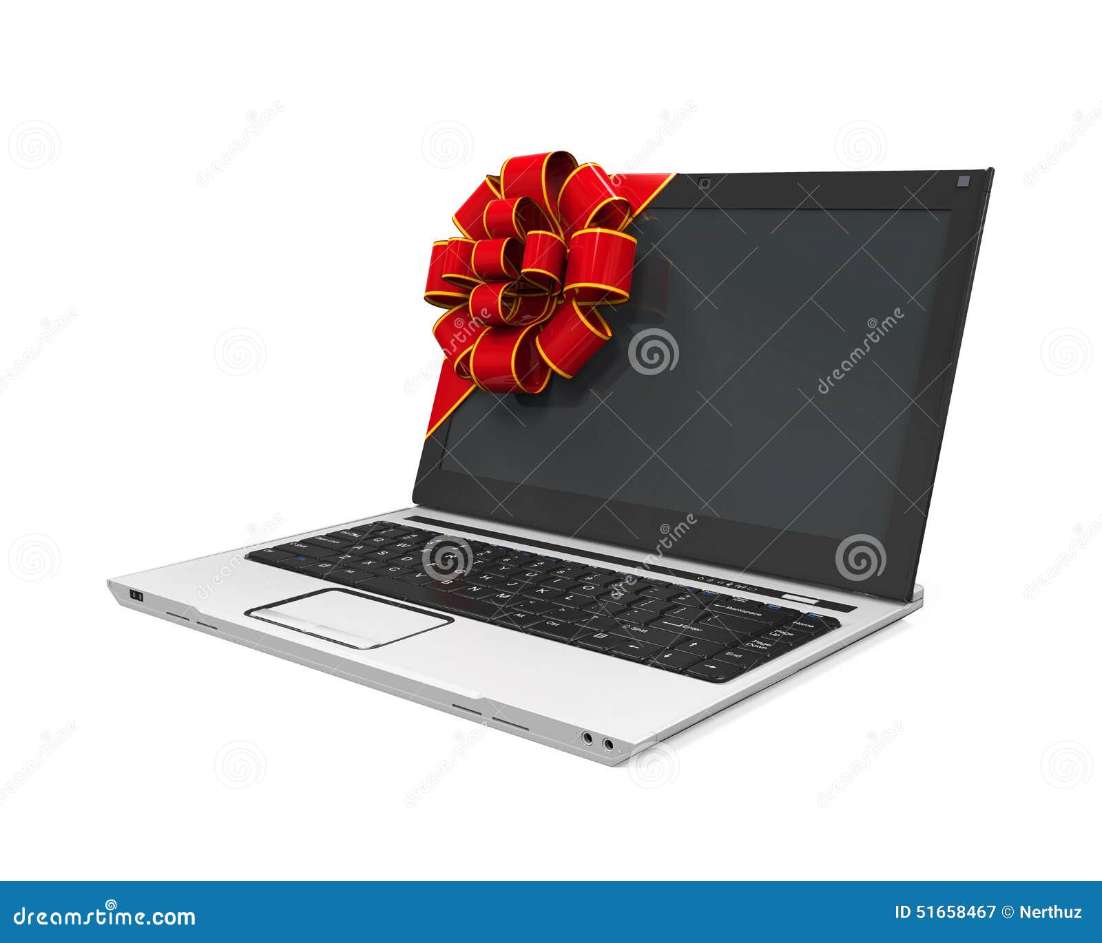 Laptop Gift with Red Ribbon Stock Illustration - Illustration of ...