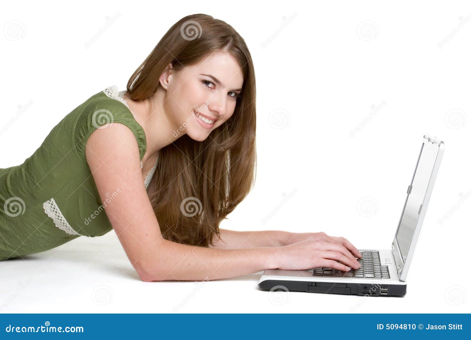 Laptop Girl stock photo. Image of laying, people, girls - 5094810