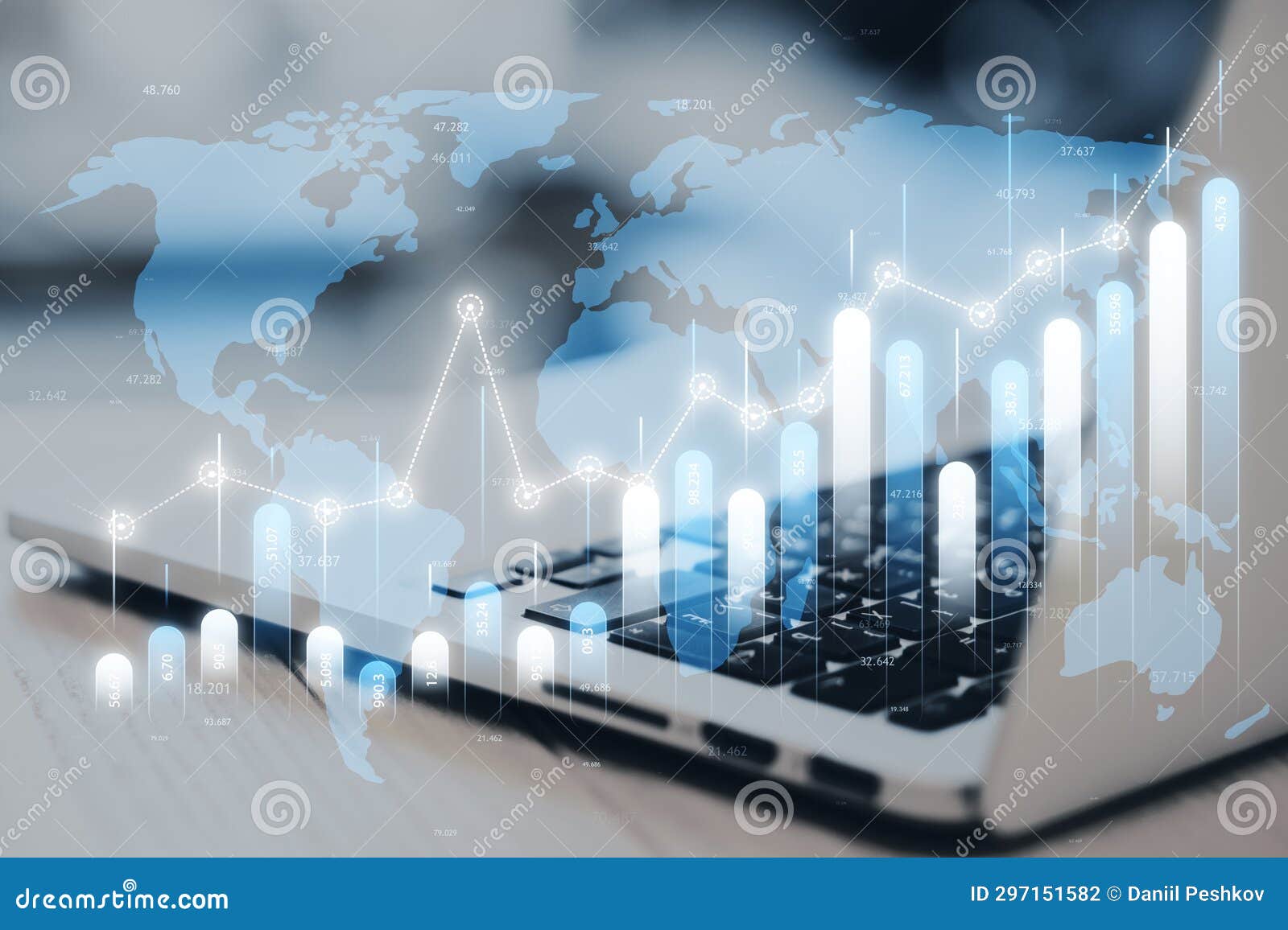 Laptop with Global Statistics and Growth Charts Stock Illustration ...