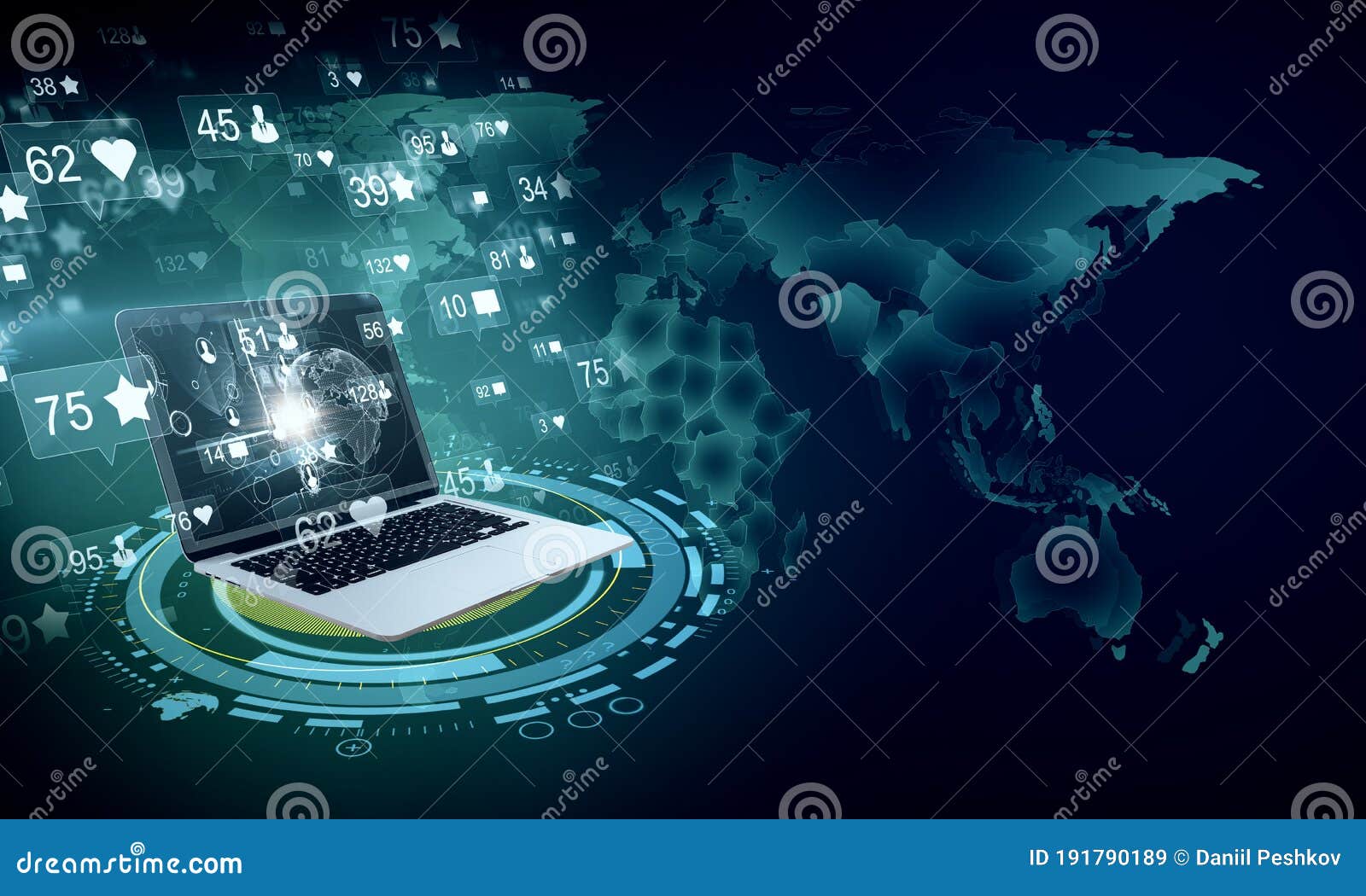Laptop with Global Remote Work Interface Editorial Stock Image ...