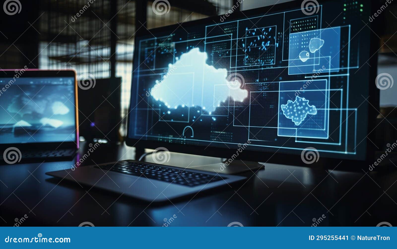 Concept of Global Business Laptop with World Map Laptop and Globe Stock ...