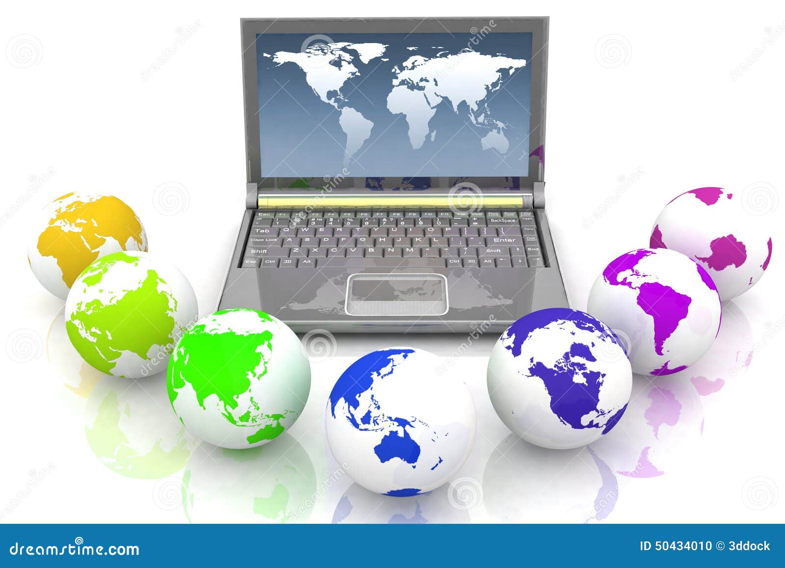 Laptop and Globes of All Colors of Rainbow. Stock Illustration ...