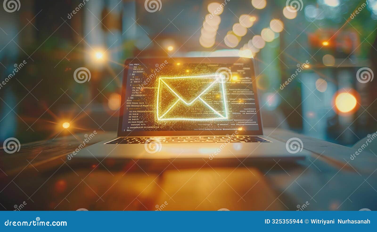 Laptop with Glowing Email Icon Stock Illustration - Illustration of ...
