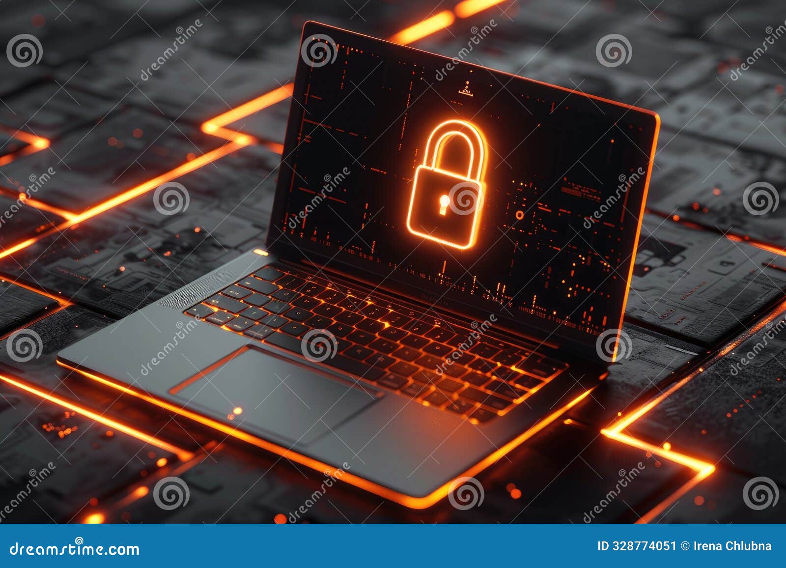 Laptop with a Glowing Lock Symbol on Its Screen, Representing ...