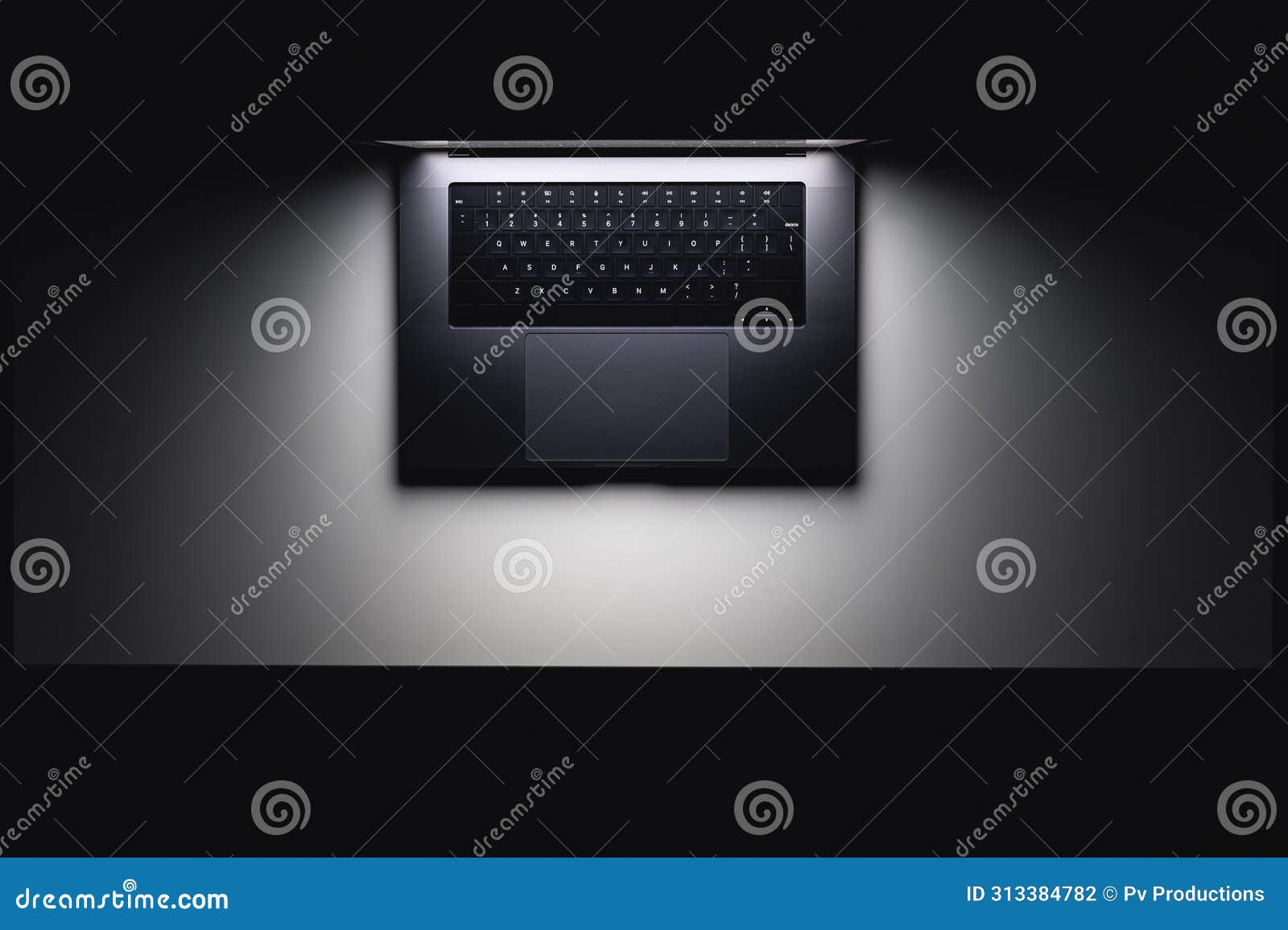Laptop with Glowing Screen on a White Table at Night, Top View. Stock ...
