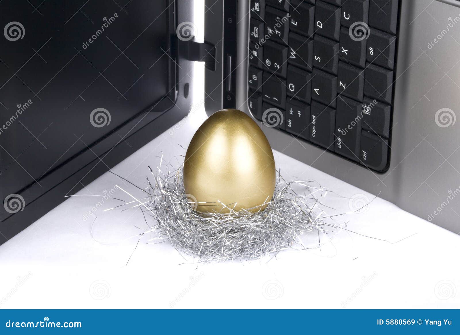 Laptop and golden egg stock image. Image of investment - 5880569