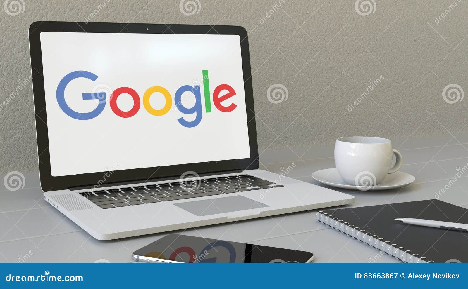 Laptop with Google Logo on the Screen. Modern Workplace Conceptual ...