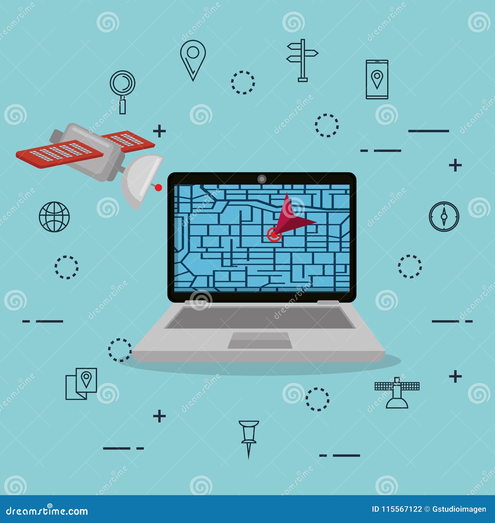 Laptop with Gps Navigation Software Stock Vector - Illustration of ...