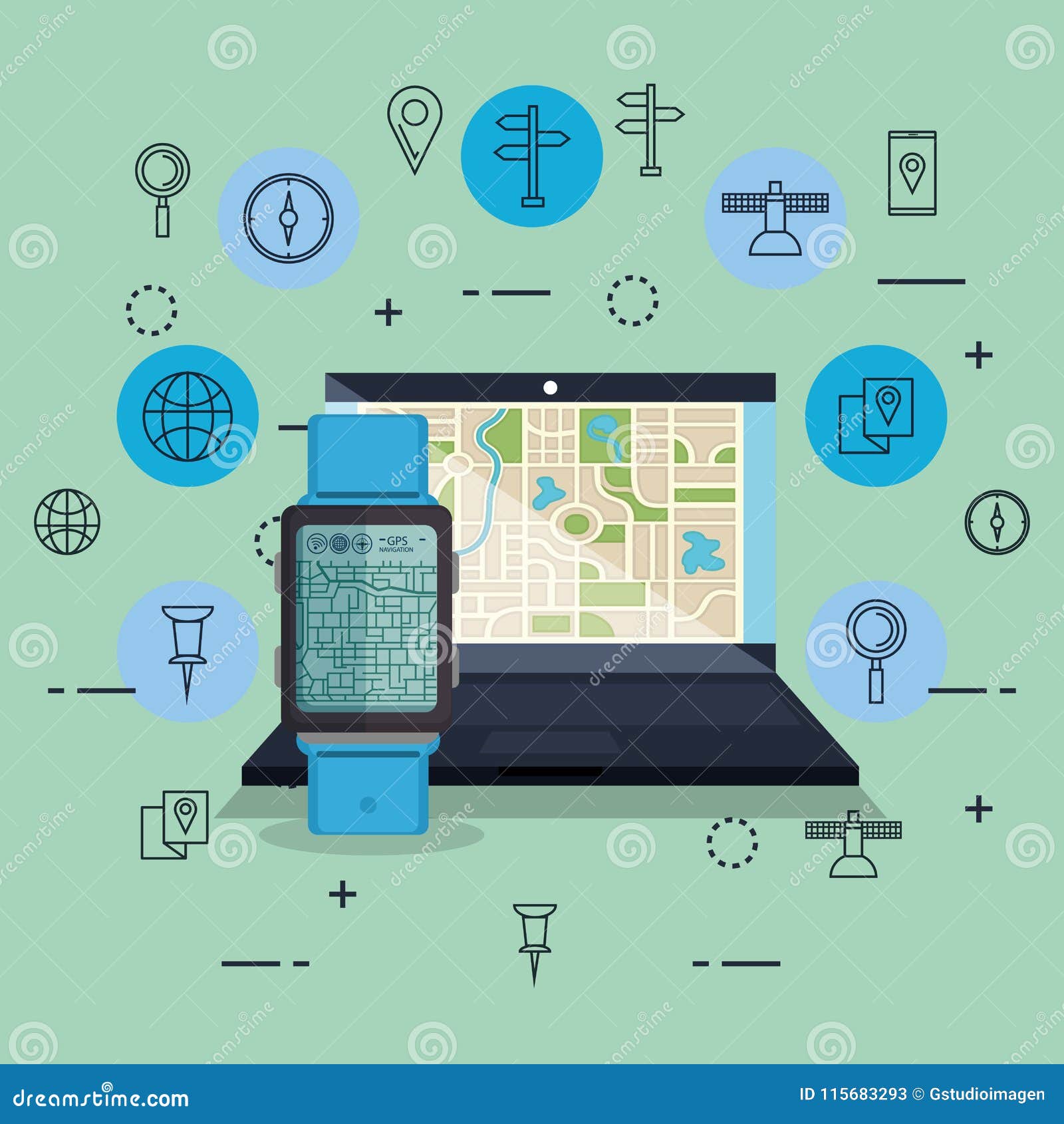 Laptop with Gps Navigation Software Stock Vector - Illustration of internet, pictogram: 115683293