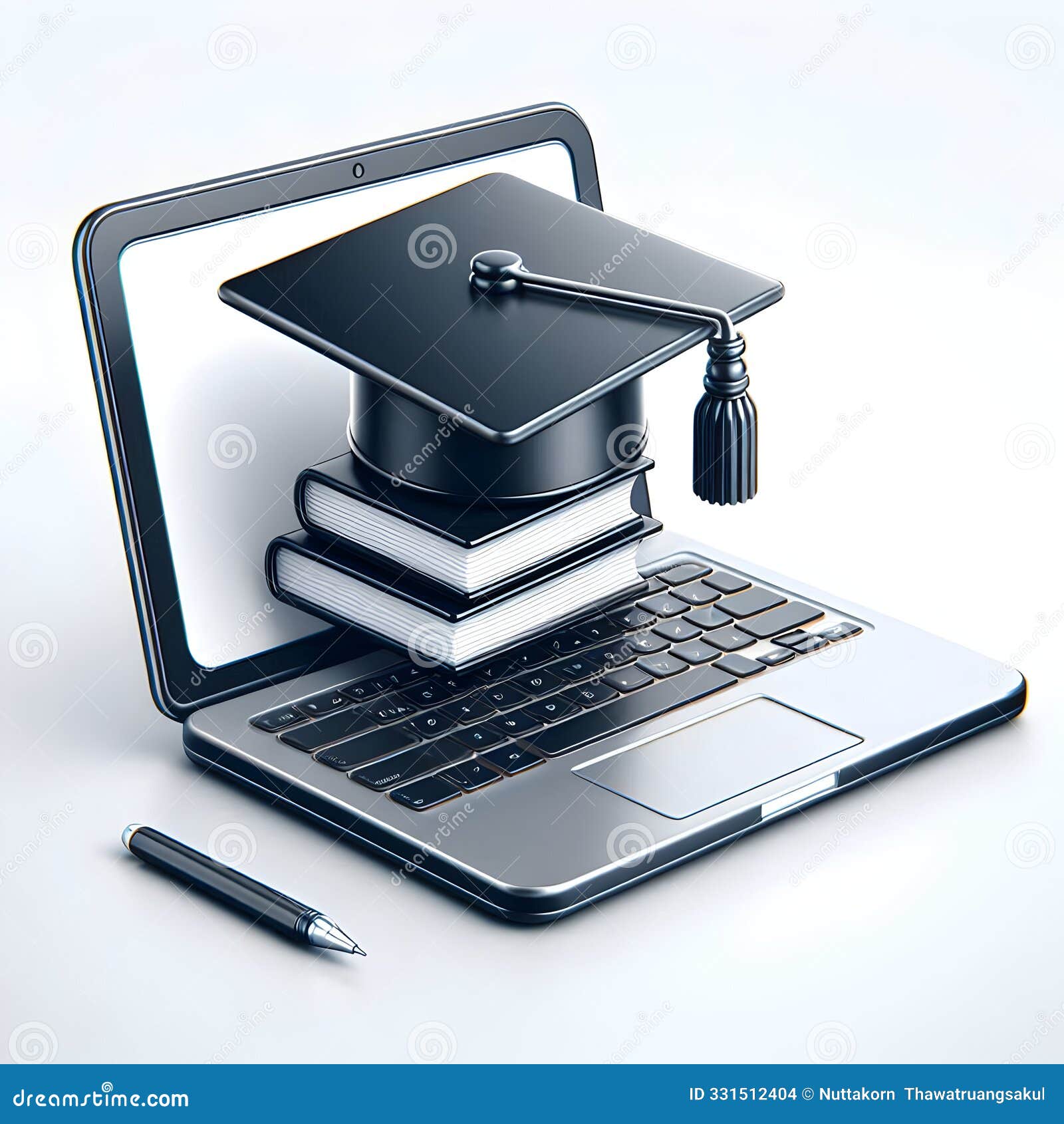Laptop and Graduation Cap Isolated Vector Concept As a Clean Isolated ...