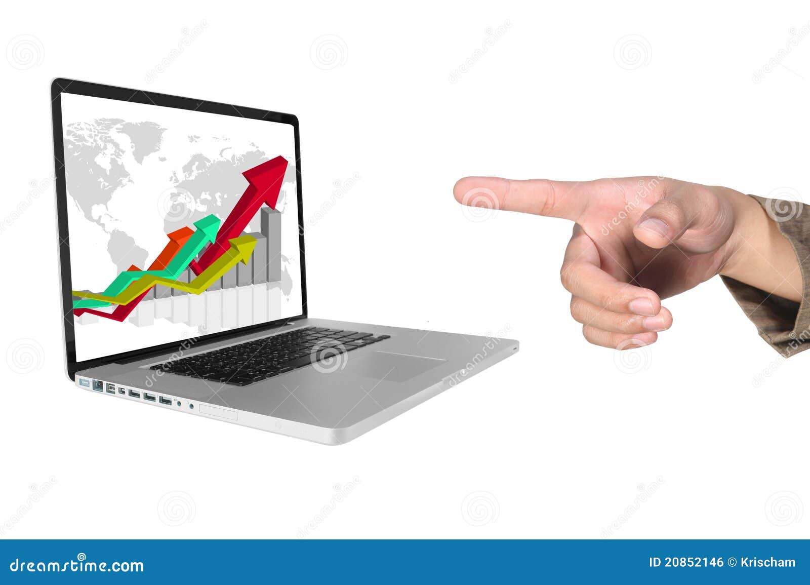 Man Pointing To A Laptop Screen Displaying A Map With Multiple Location ...