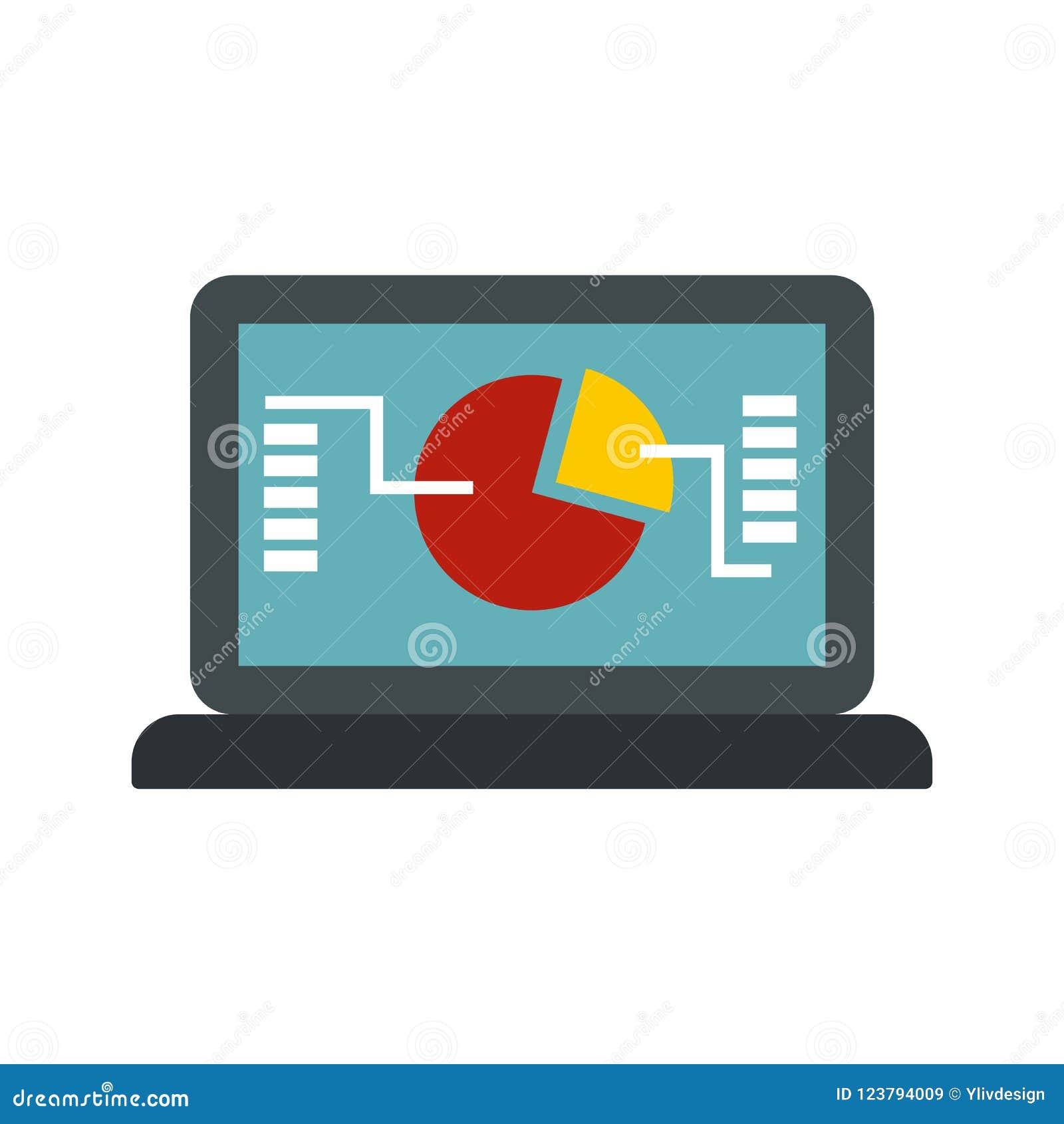 Laptop with Graph Icon, Flat Style Stock Illustration - Illustration of ...