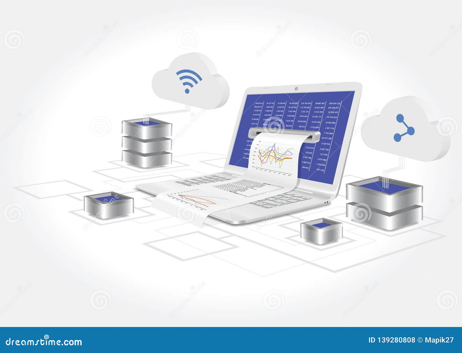 A Laptop with a Graph and Statistics Analysis. Stock Vector ...