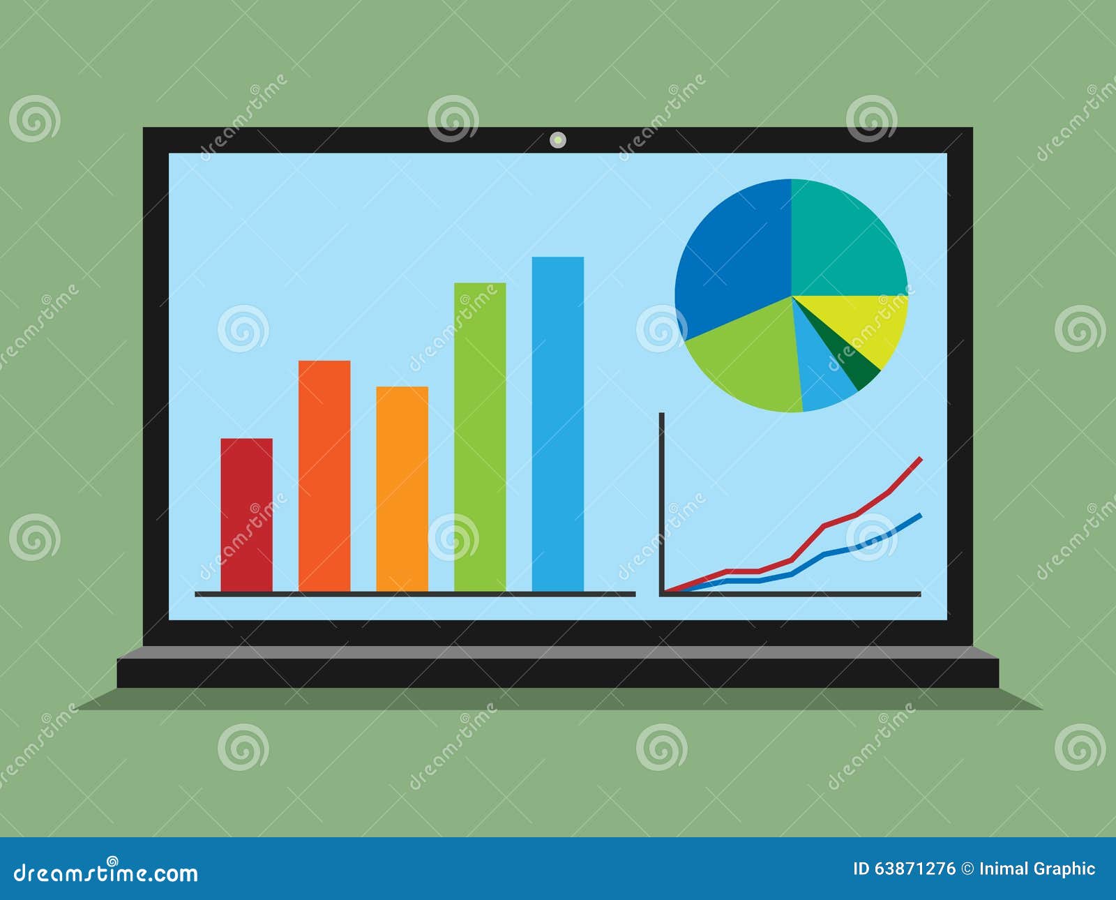 Laptop, Graphs, Diagrams, Statistics Stock Vector - Illustration of ...