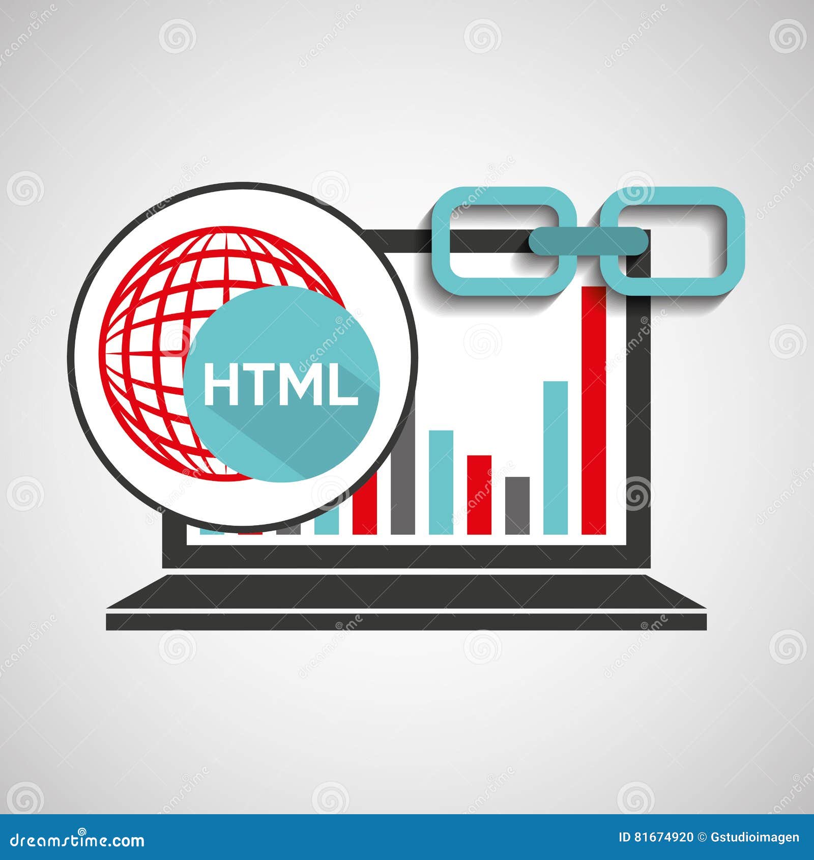 Laptop Graphs Globe Html Link Web Stock Vector - Illustration of ...