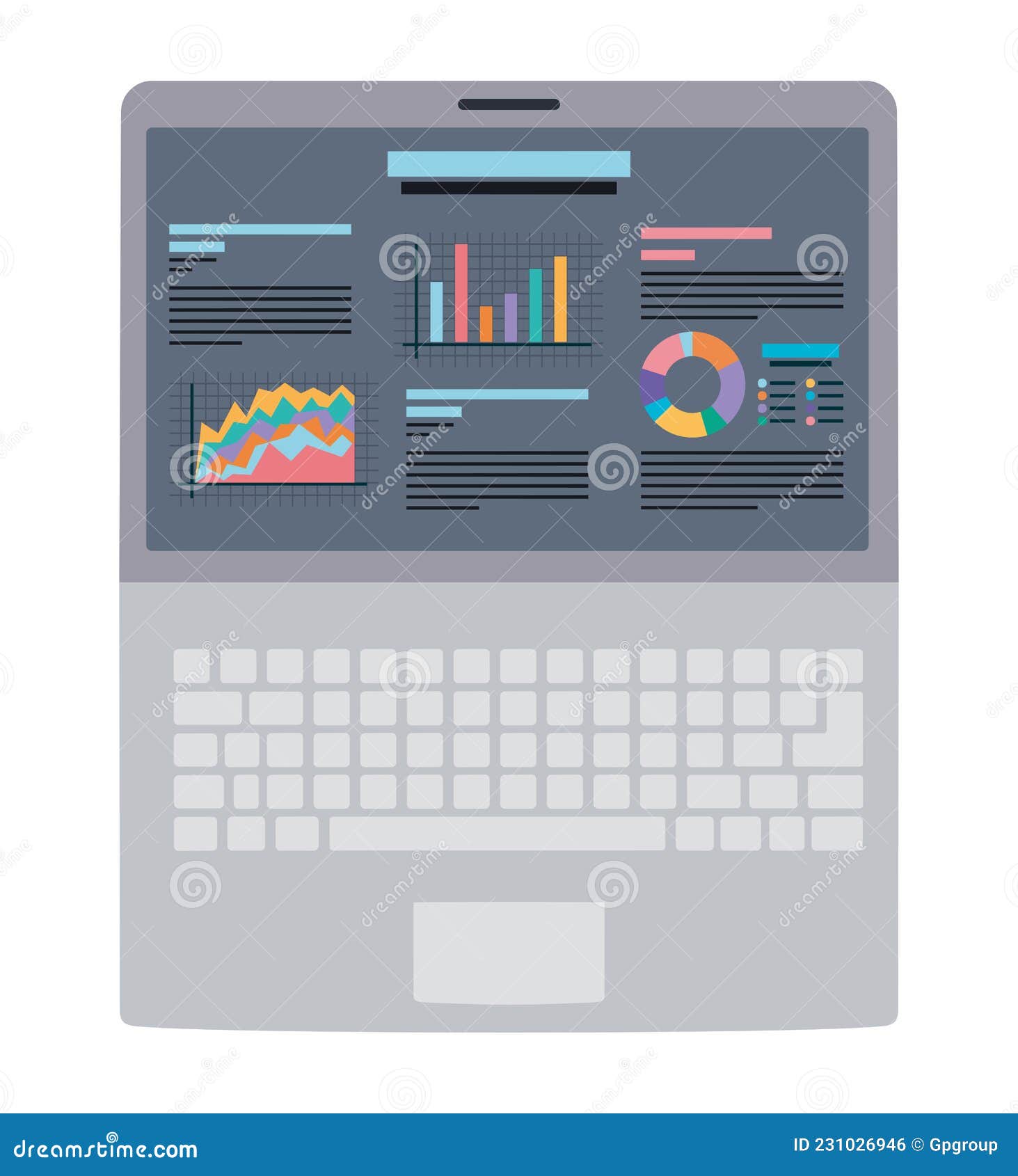 Laptop with graphs stock vector. Illustration of file - 231026946