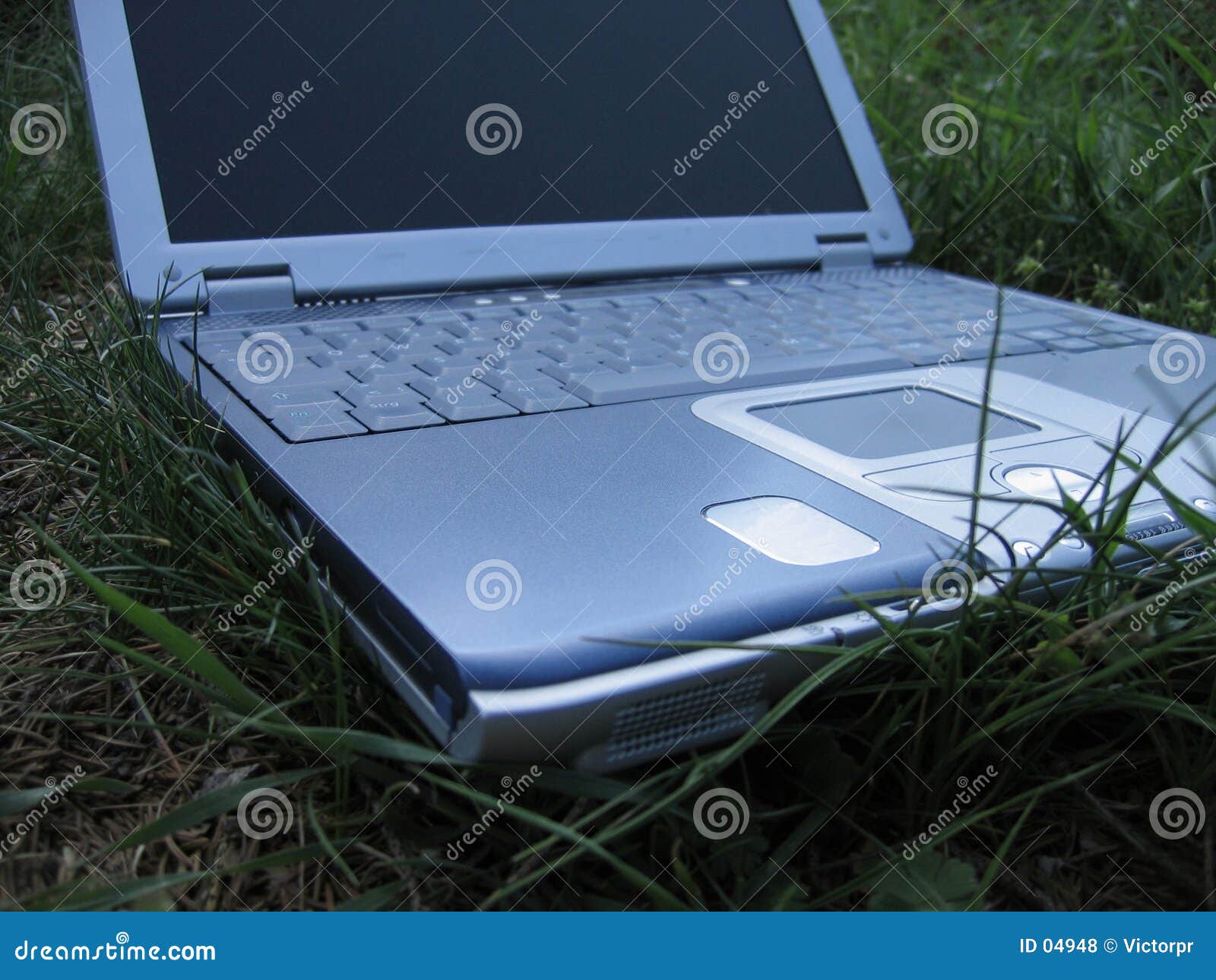 Laptop on the grass stock photo. Image of blue, work, typing - 4948