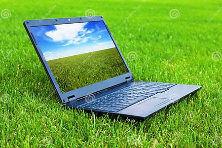 Laptop on grass stock photo. Image of meadow, keyboard - 15139172