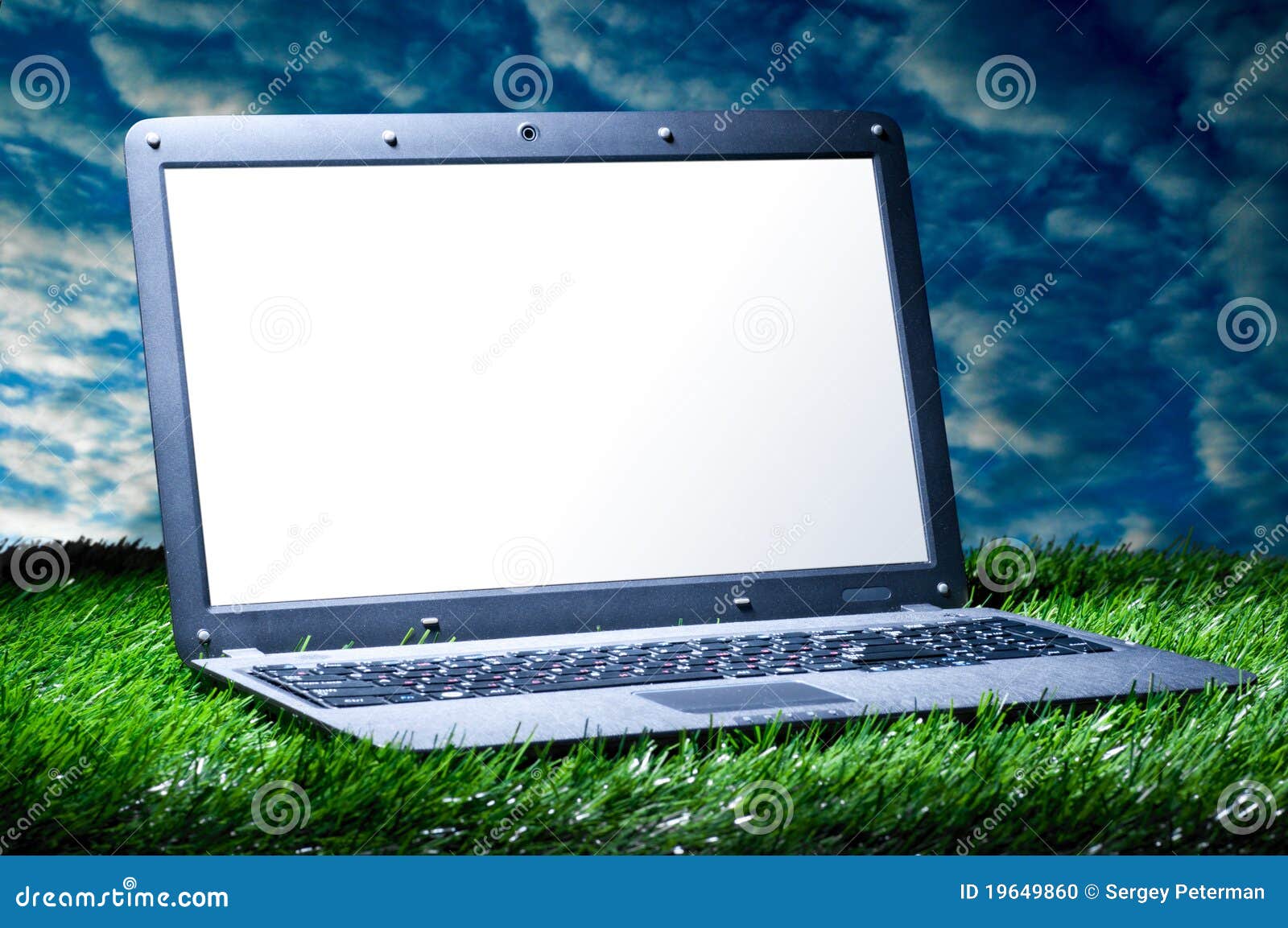 Laptop on grass stock photo. Image of notebook, monitor - 19649860