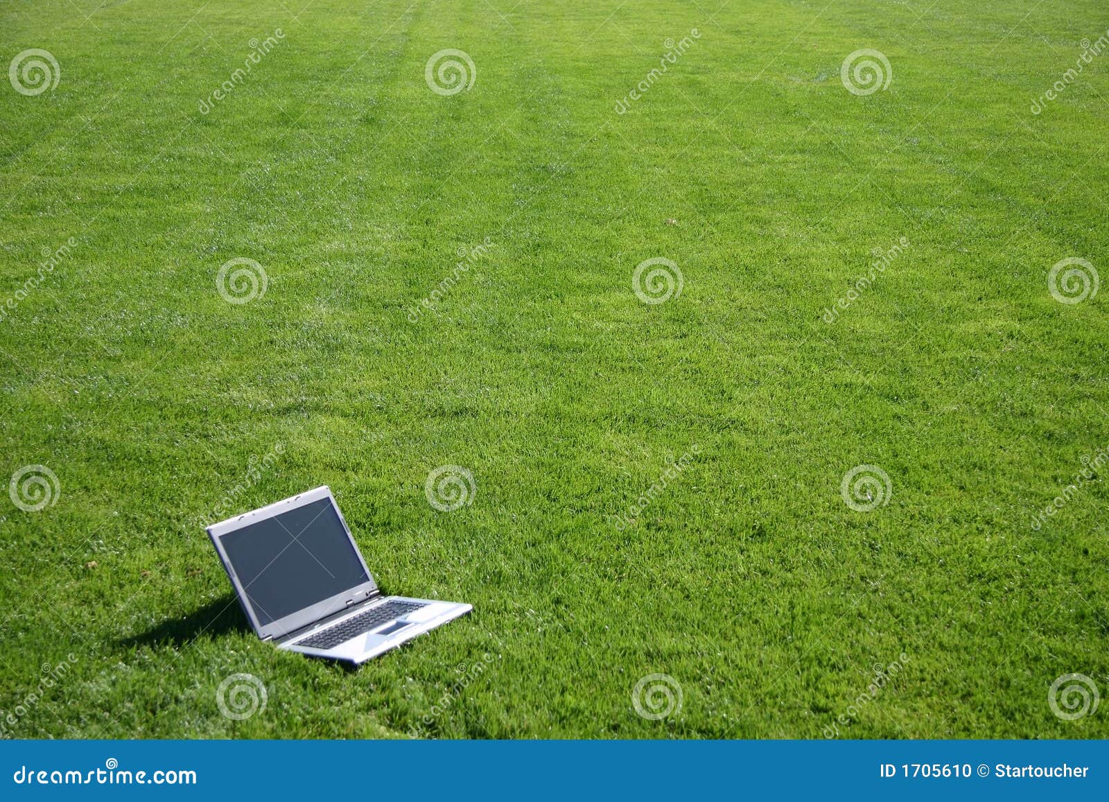 Laptop in a green field stock photo. Image of oval, keyboard - 1705610