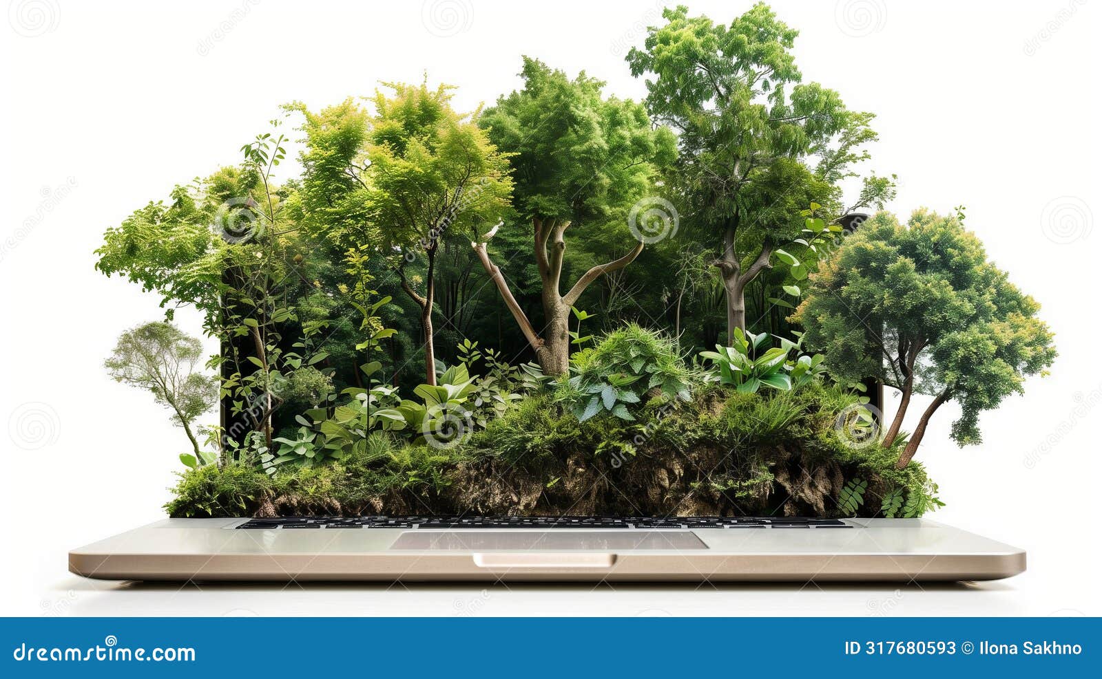 Laptop with Green Leafy Plants Growing from Its Screen Stock ...