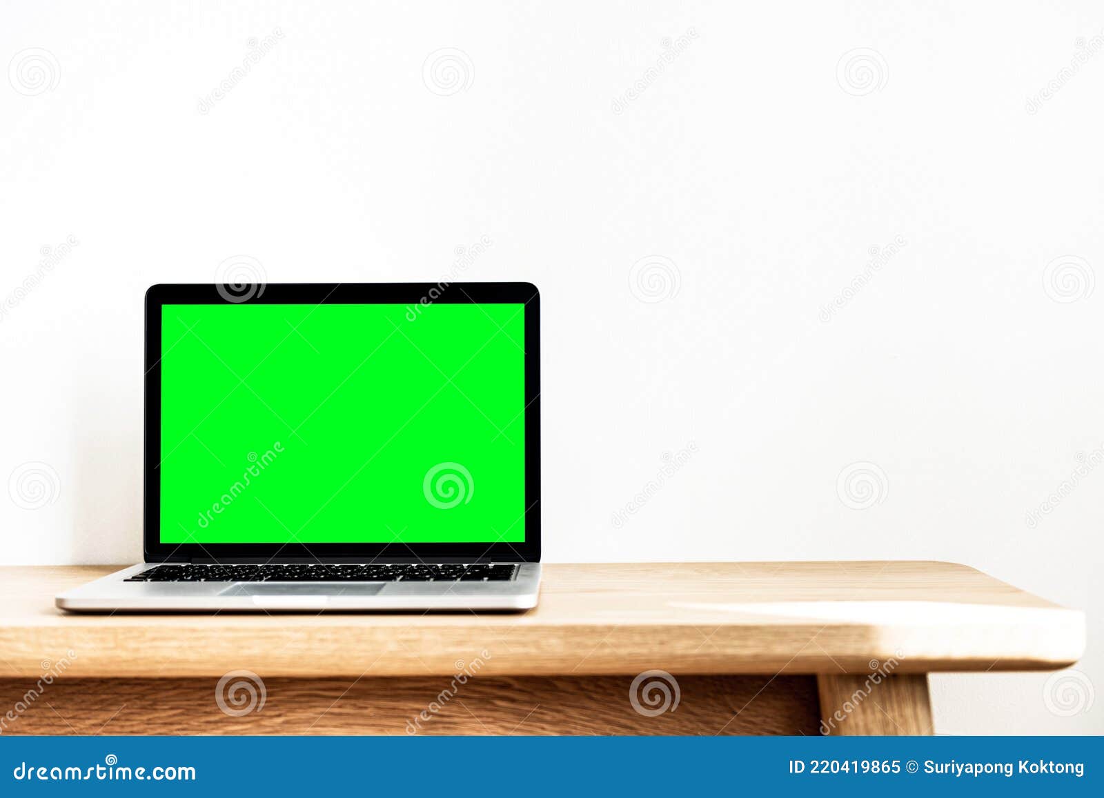 Laptop with Green Screen on Table Stock Image - Image of education ...