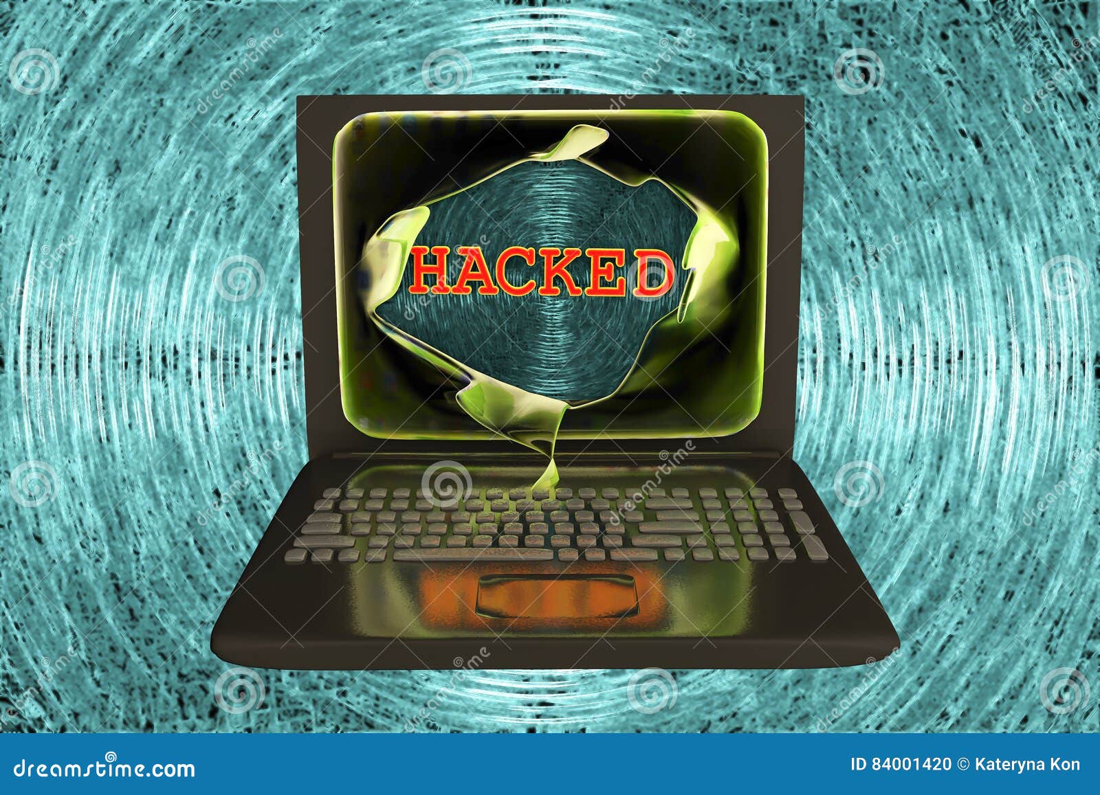 Laptop with hacked word stock illustration. Illustration of hacking ...