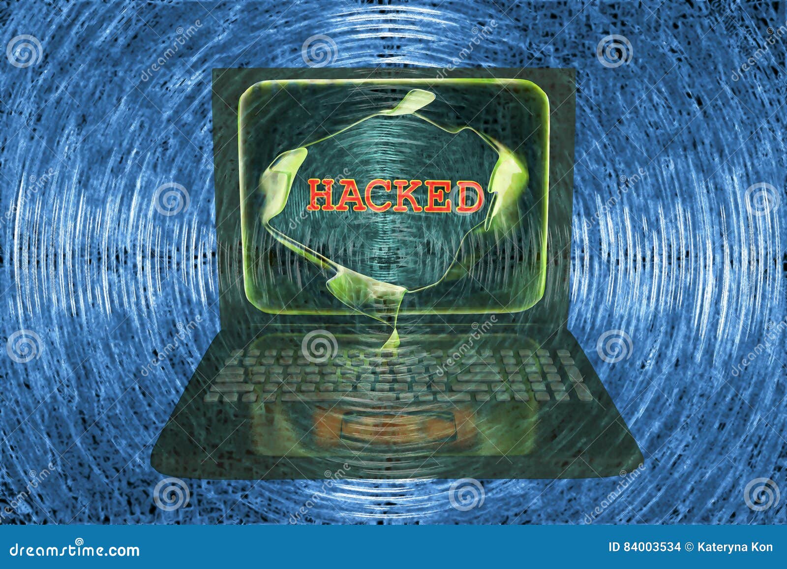 Laptop with hacked word stock illustration. Illustration of hacker ...
