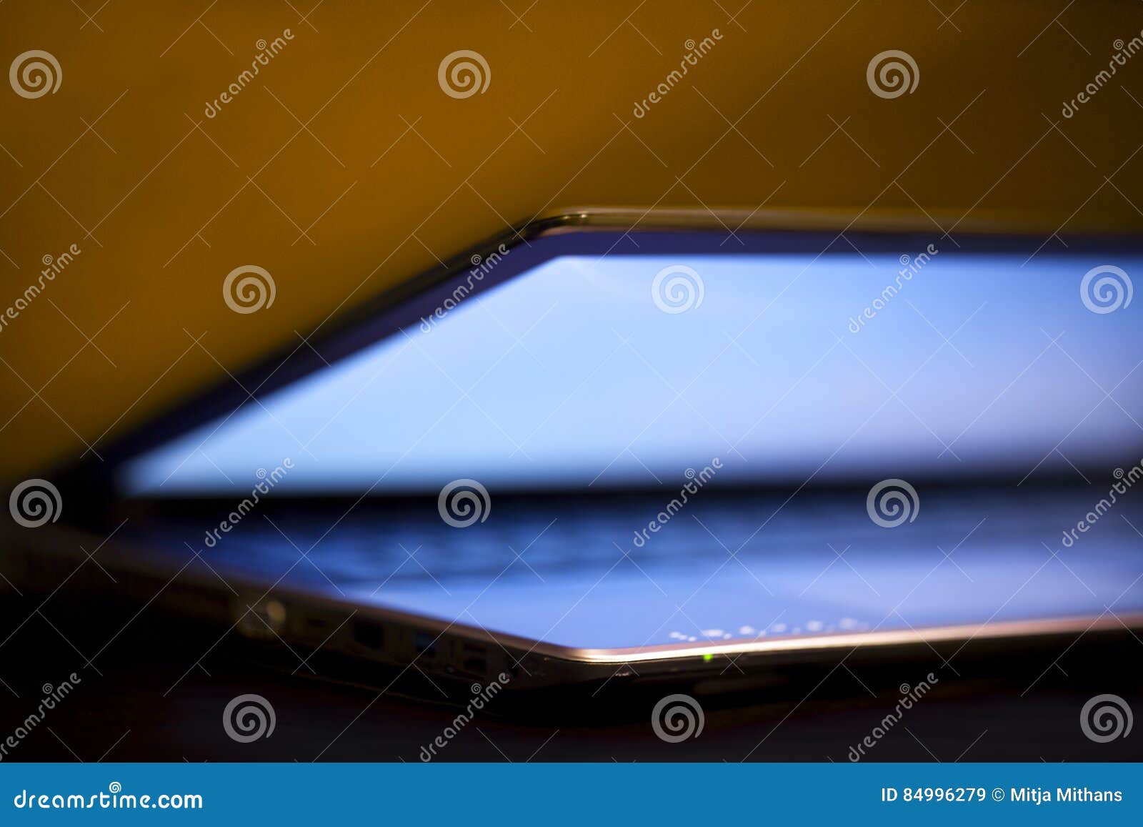 Laptop half open stock image. Image of studio, people - 84996279