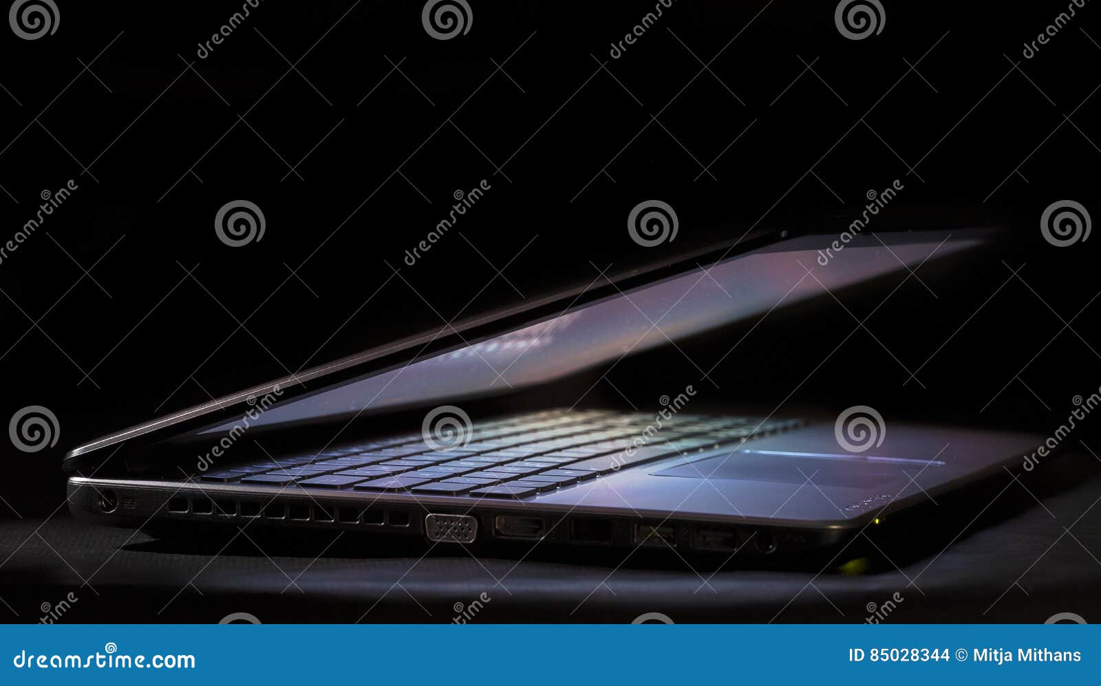Laptop half open stock photo. Image of dark, open, communication - 85028344