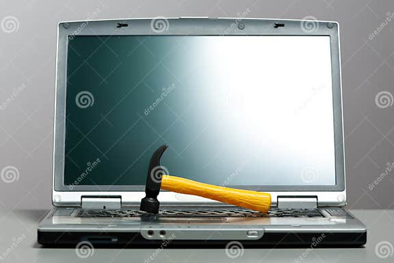 Laptop with a Hammer on the Screen Stock Photo - Image of carpenter ...