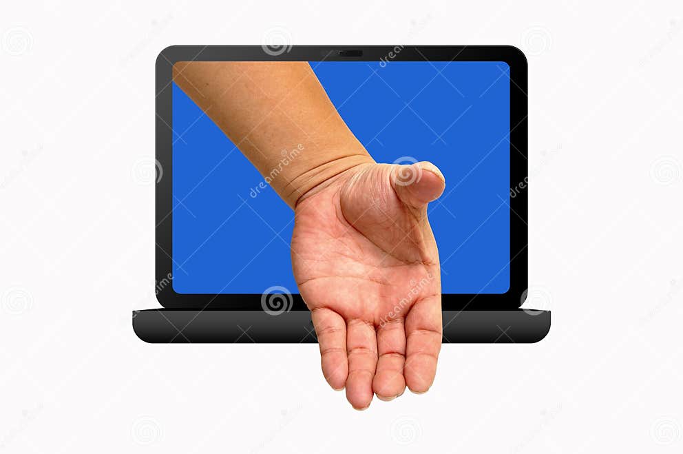 Laptop and hand stock photo. Image of person, information - 23052368