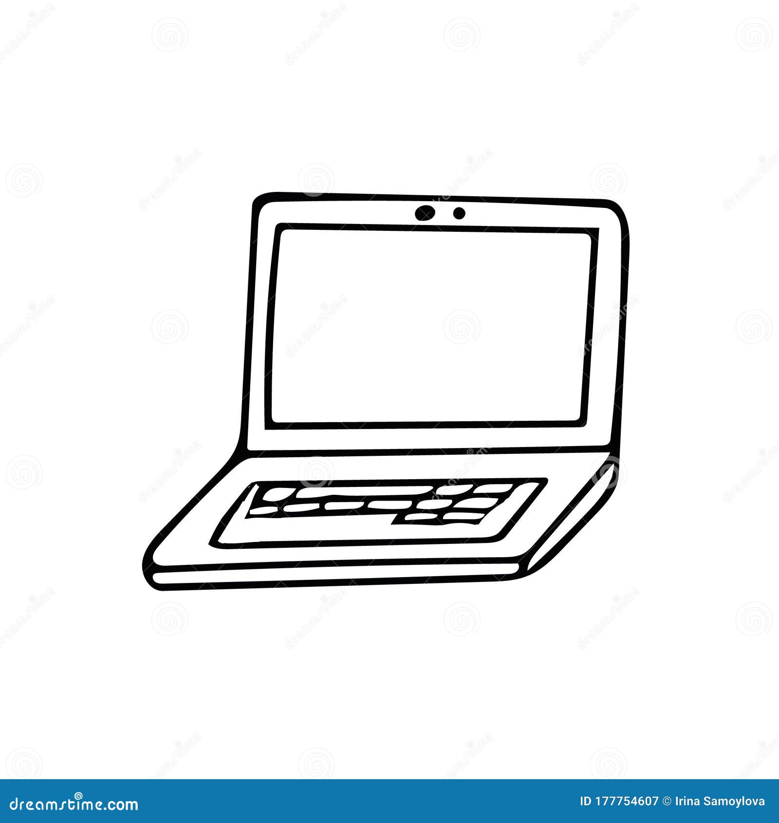 Laptop Hand Drawn in Doodle Style. Scandinavian Simple Monochrome ...