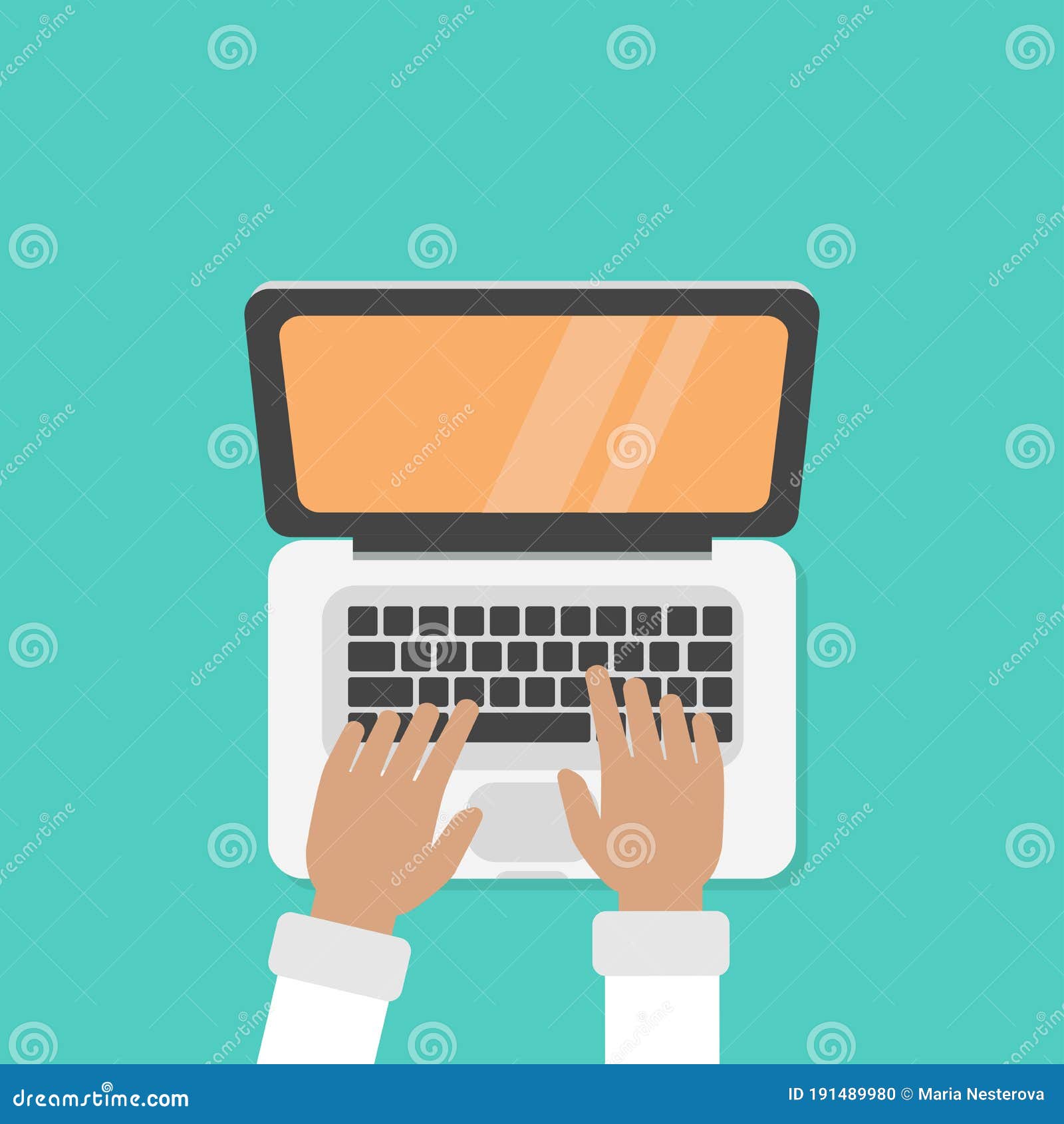 Laptop and Hands on the Keyboard. Human Hands Using Computer Isolated ...