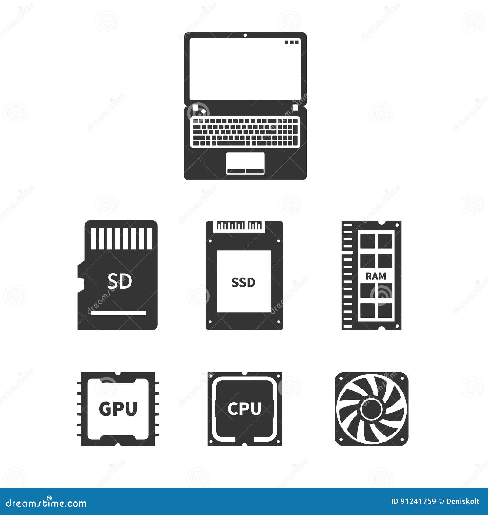 Laptop Hardware Icons stock vector. Illustration of components - 91241759