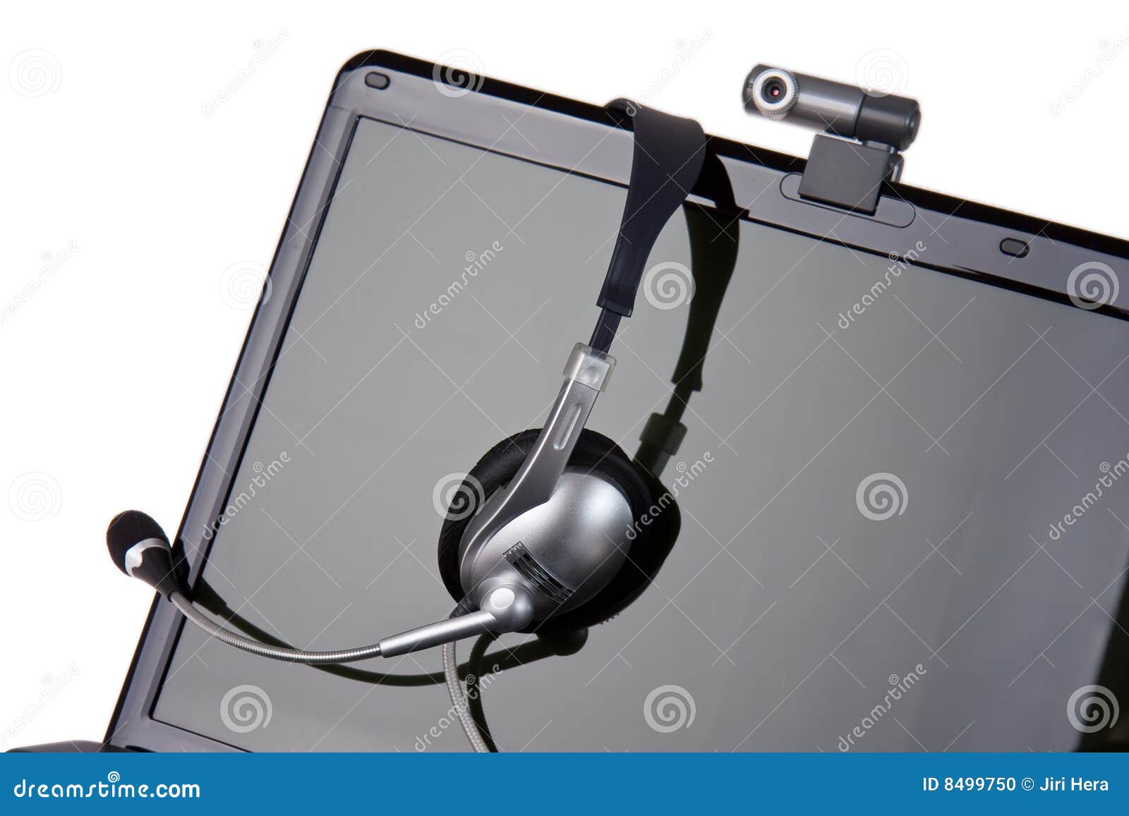 Laptop with Headset and Webcam Stock Photo - Image of keyboard ...