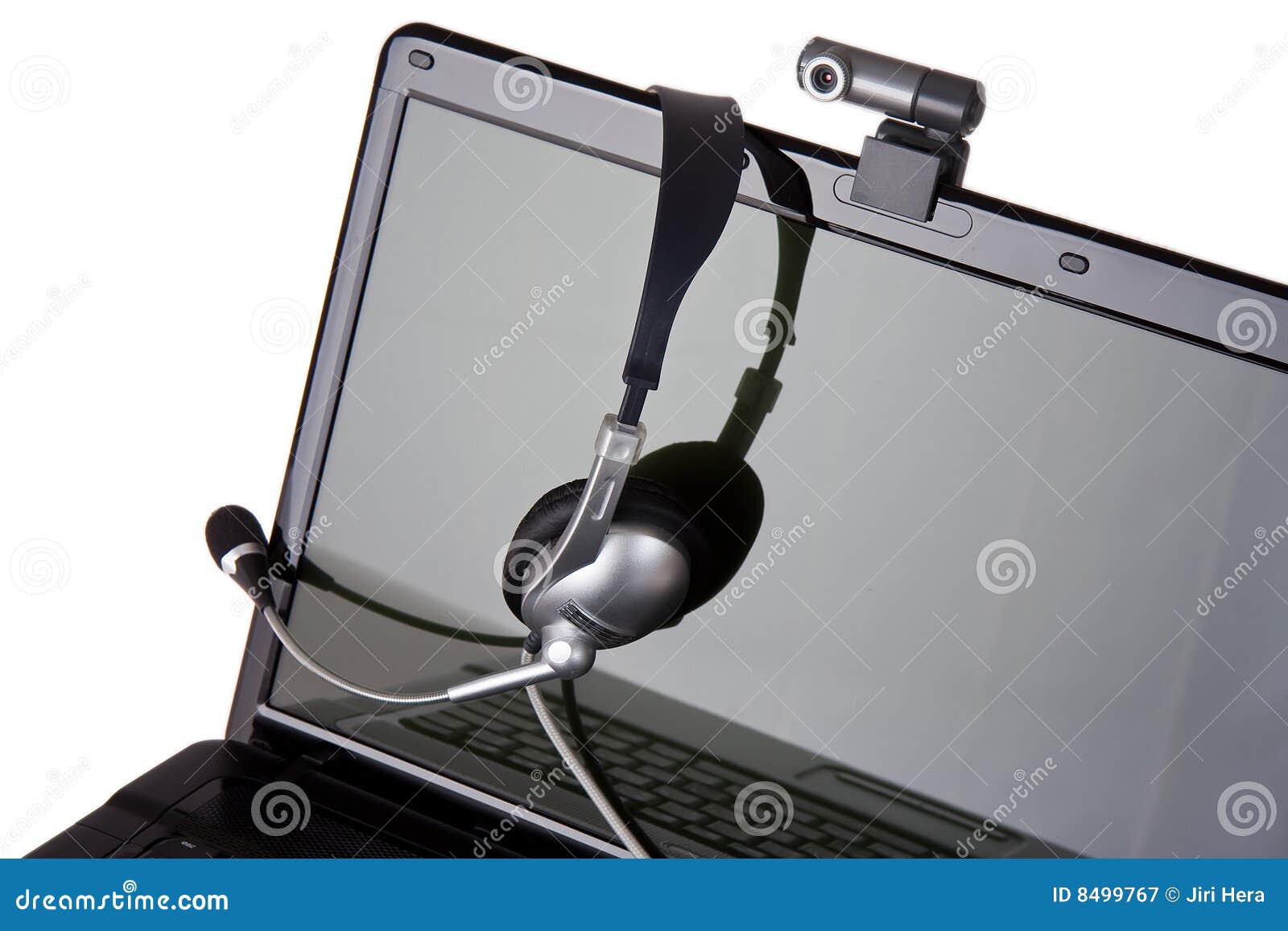 Laptop with Headset and Webcam Stock Image - Image of modern, commerce ...